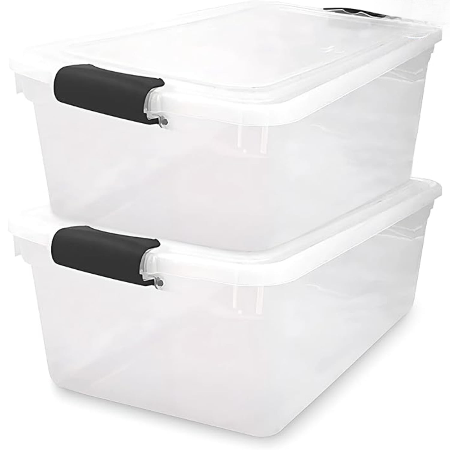 2 Pack Latching Lid Large Clear Plastic Storage Bins With Lids 66 Quart Gray Latch