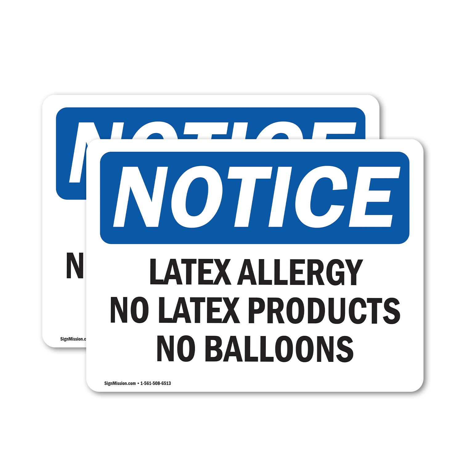 (2 Pack) Latex Allergy No Latex Products No Balloons OSHA Notice Sign ...