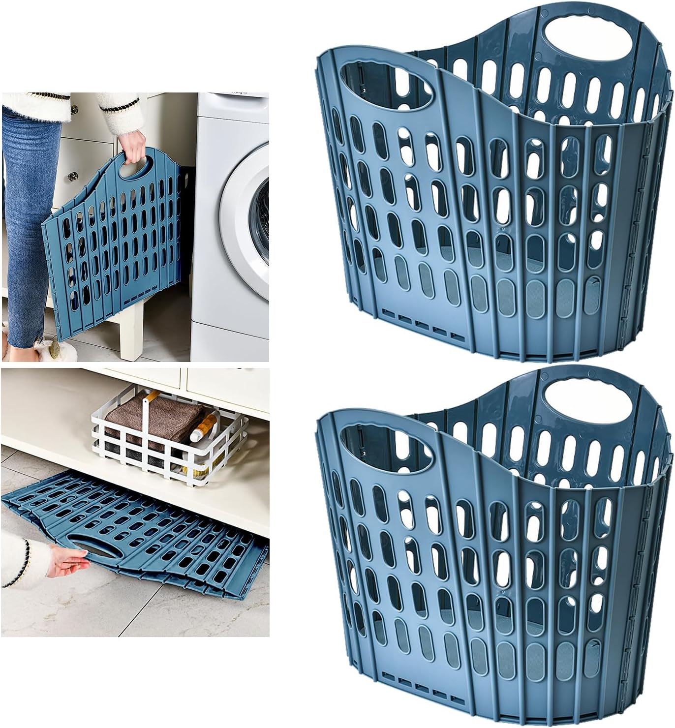 2 Pack Laundry Hampers, Collapsible Plastic Laundry Basket, Shopping ...