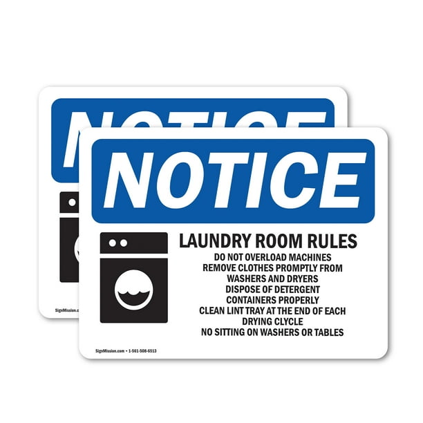 (2 Pack) Laundry Room Rules Do Not Overload Sign - Walmart Business ...