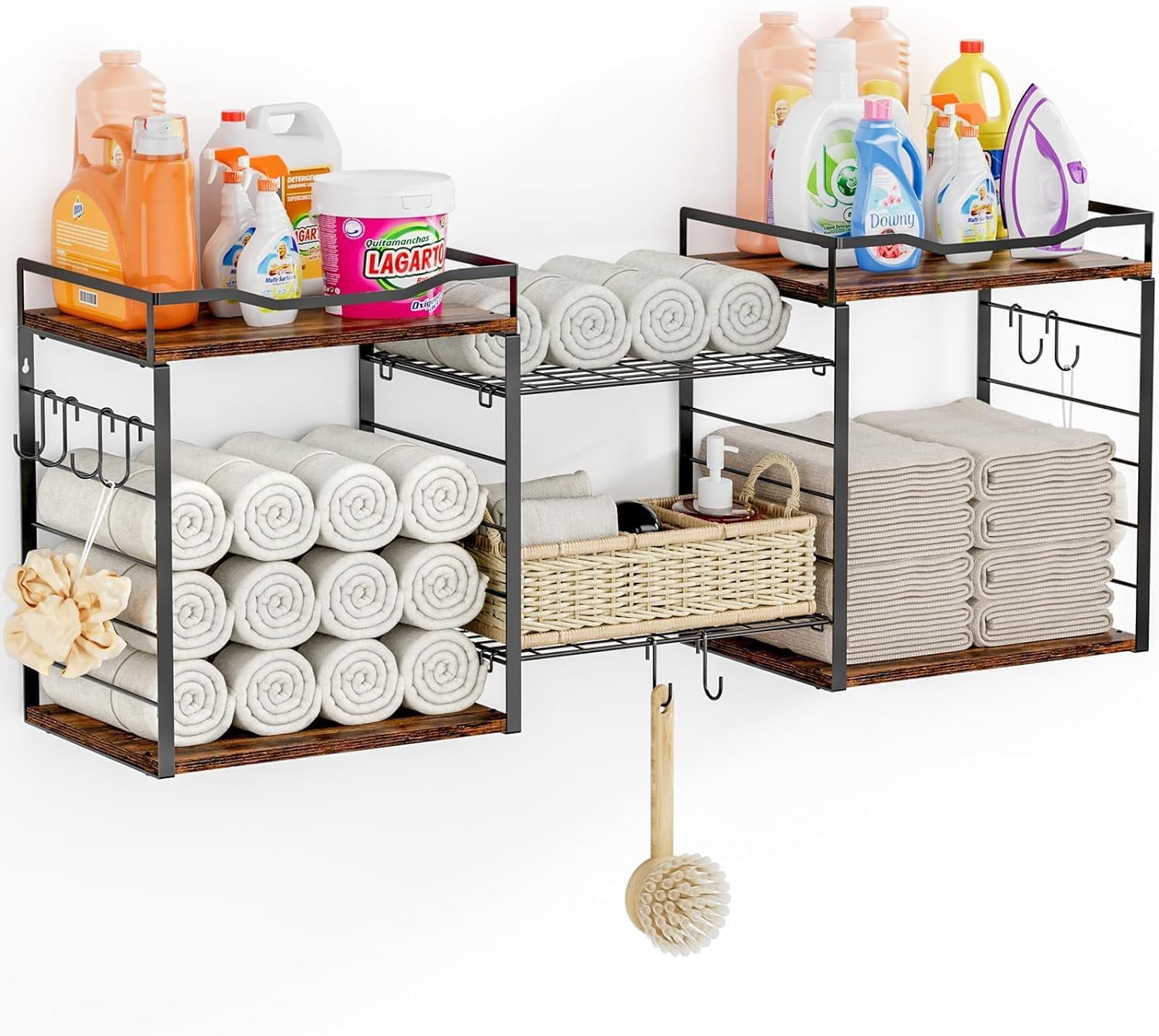 2 Pack Laundry Room Shelves for Wall Mounted with Metal Baskets ...