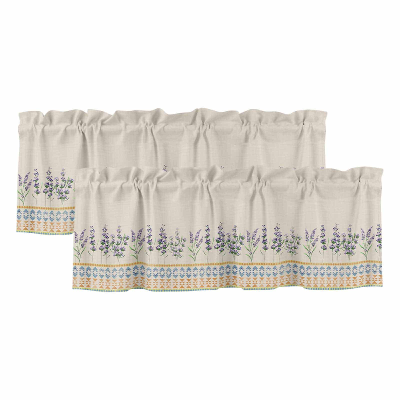 2 Pack Lavender Flower Valance for Window Purple Floral Boho Beige ...