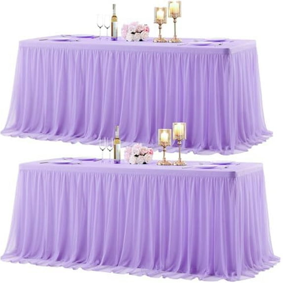 2 Pack Lavender Table Cloth for 8 Foot Rectangle Tables, Stretch Fitted ...