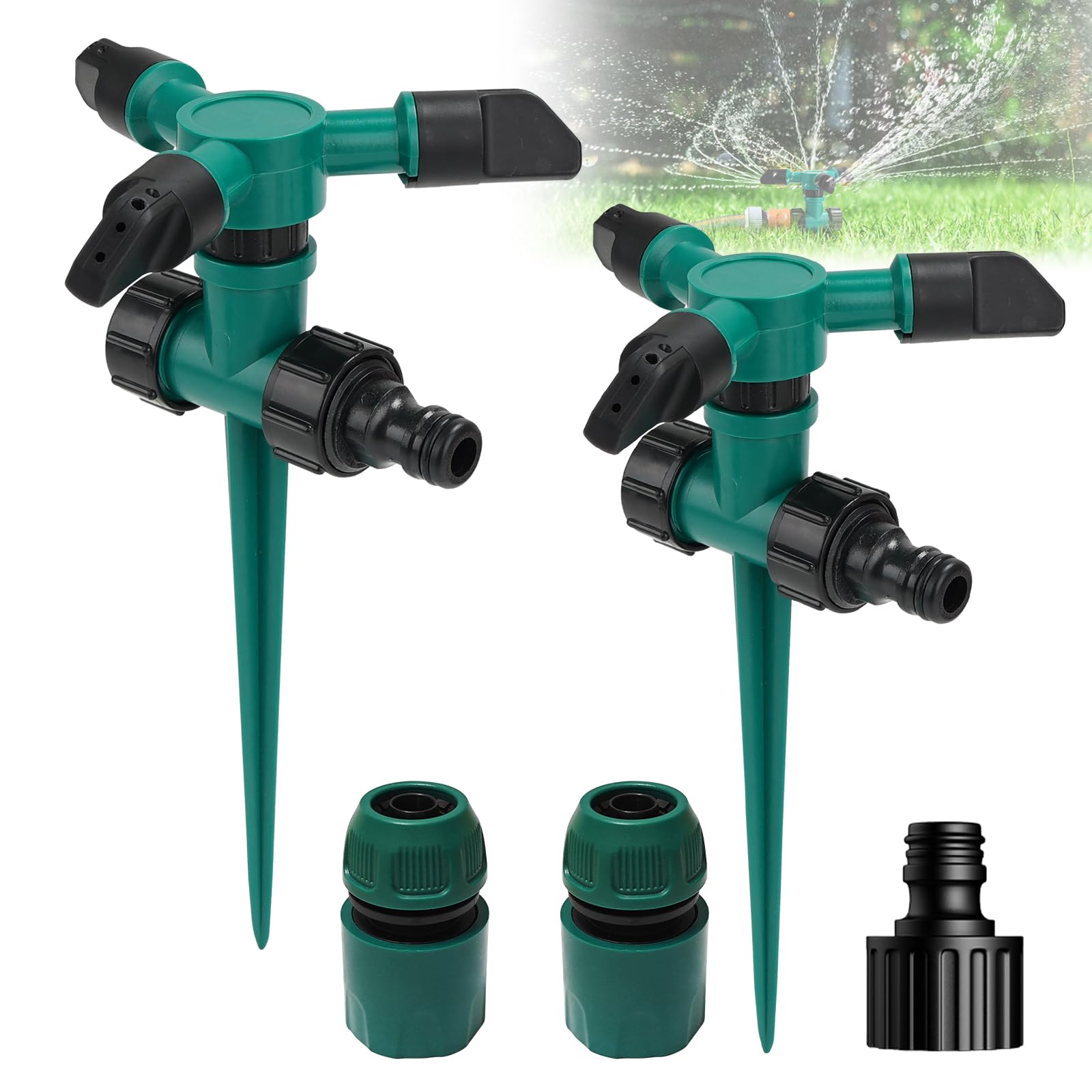 2 Pack Lawn Sprinklers SSF20 for Yard Large 360° Rotating Water ...