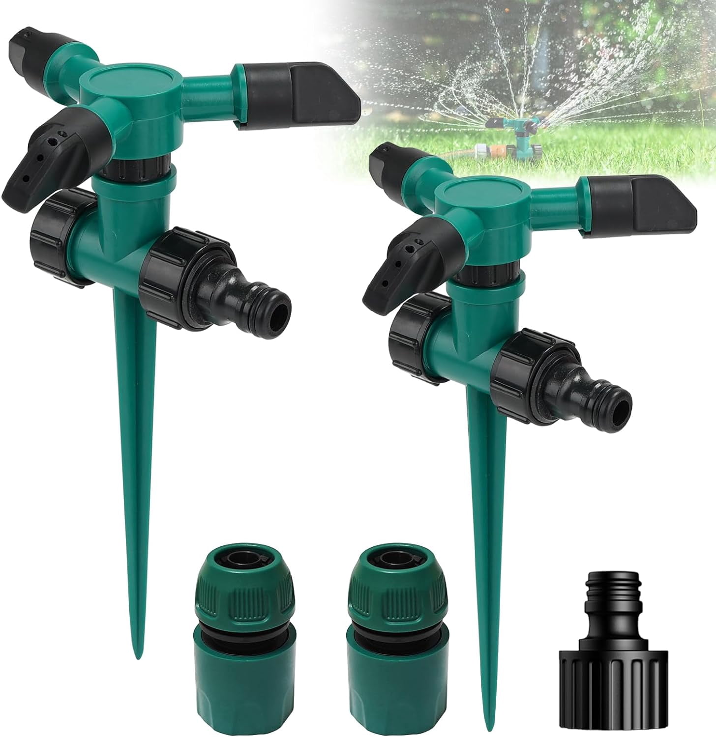 2 Pack Lawn Sprinklers for Yard Large Area, Adjustable 360° Rotating ...