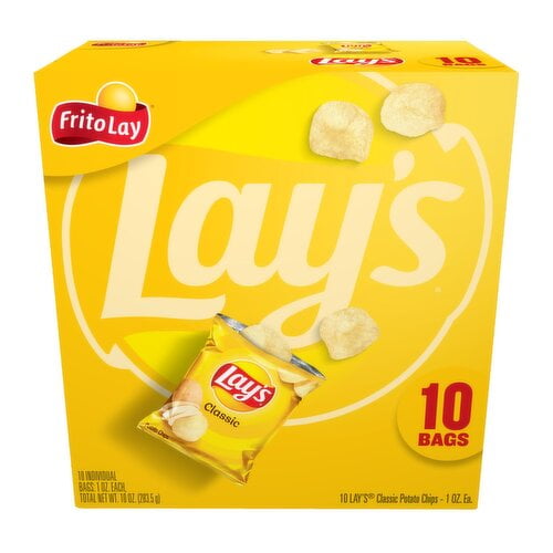 Pack of 2 - Frito Lays Classic Potato Chips Bags, 1 Oz, 10 Ct Packaging ...
