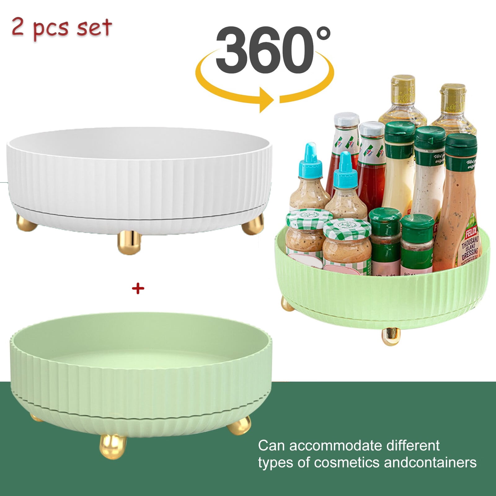 2 Pack Lazy Susan Cabinet Organizer, Plastic Rotating Round Lazy Susan ...