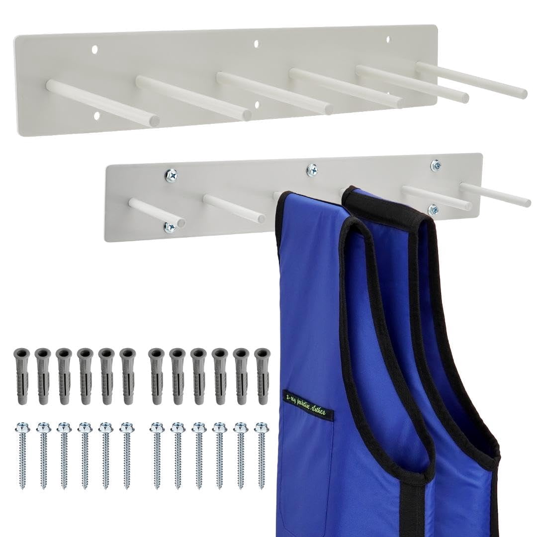 2-Pack Lead Apron Hanger – 6-Hook Heavy Duty Wall Mount with Extra Long ...