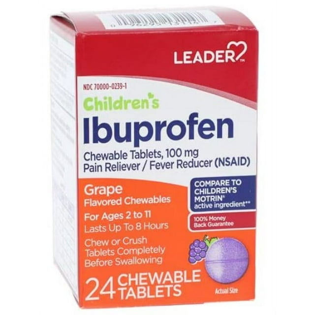 2 Pack - Leader Children's Ibuprofen Chewable Tablets 100mg Junior ...