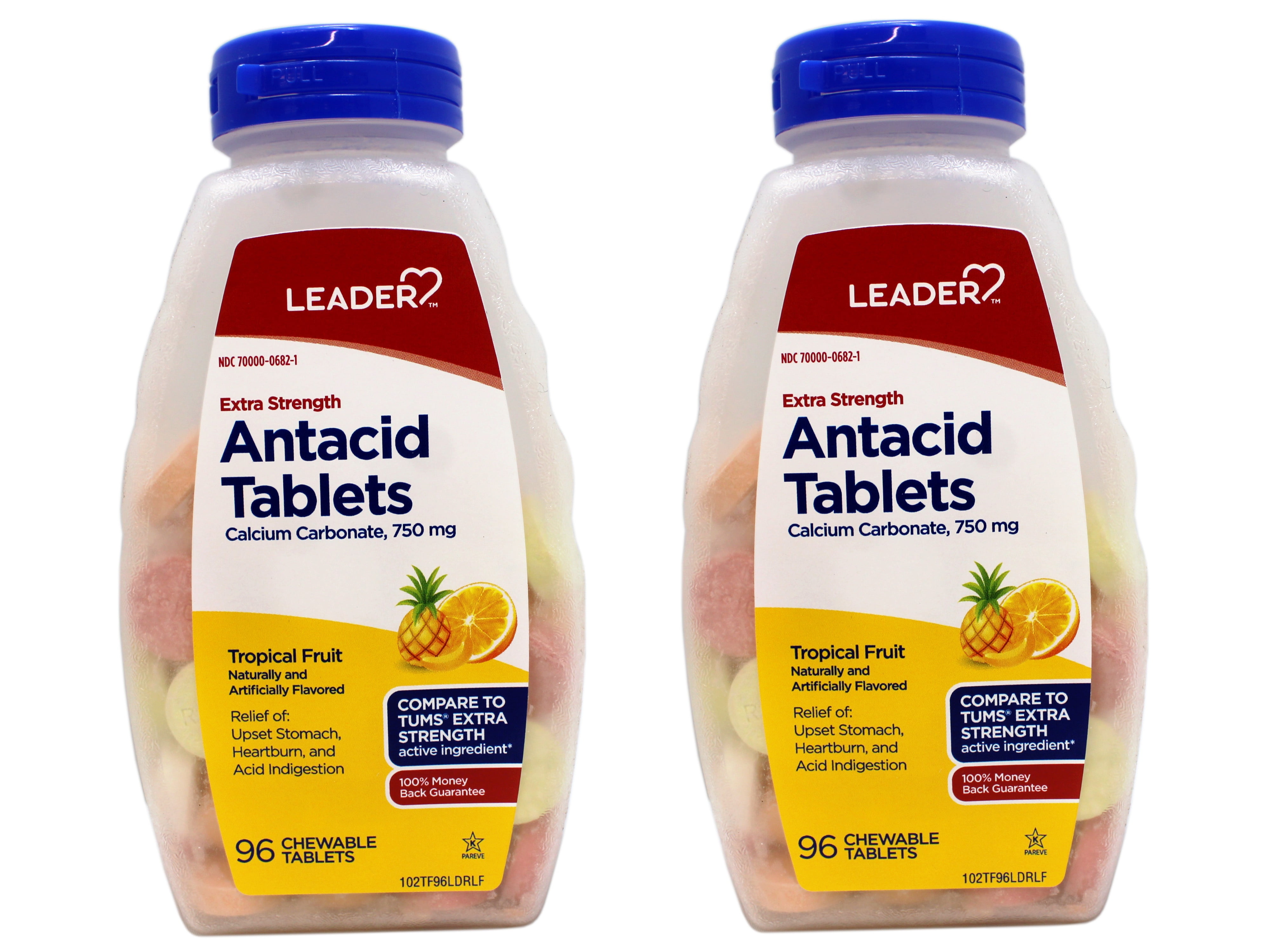 2 Pack - Leader Extra Strength Antacid Chewable Tablets, Fast Relief of Heartburn and Acid ...