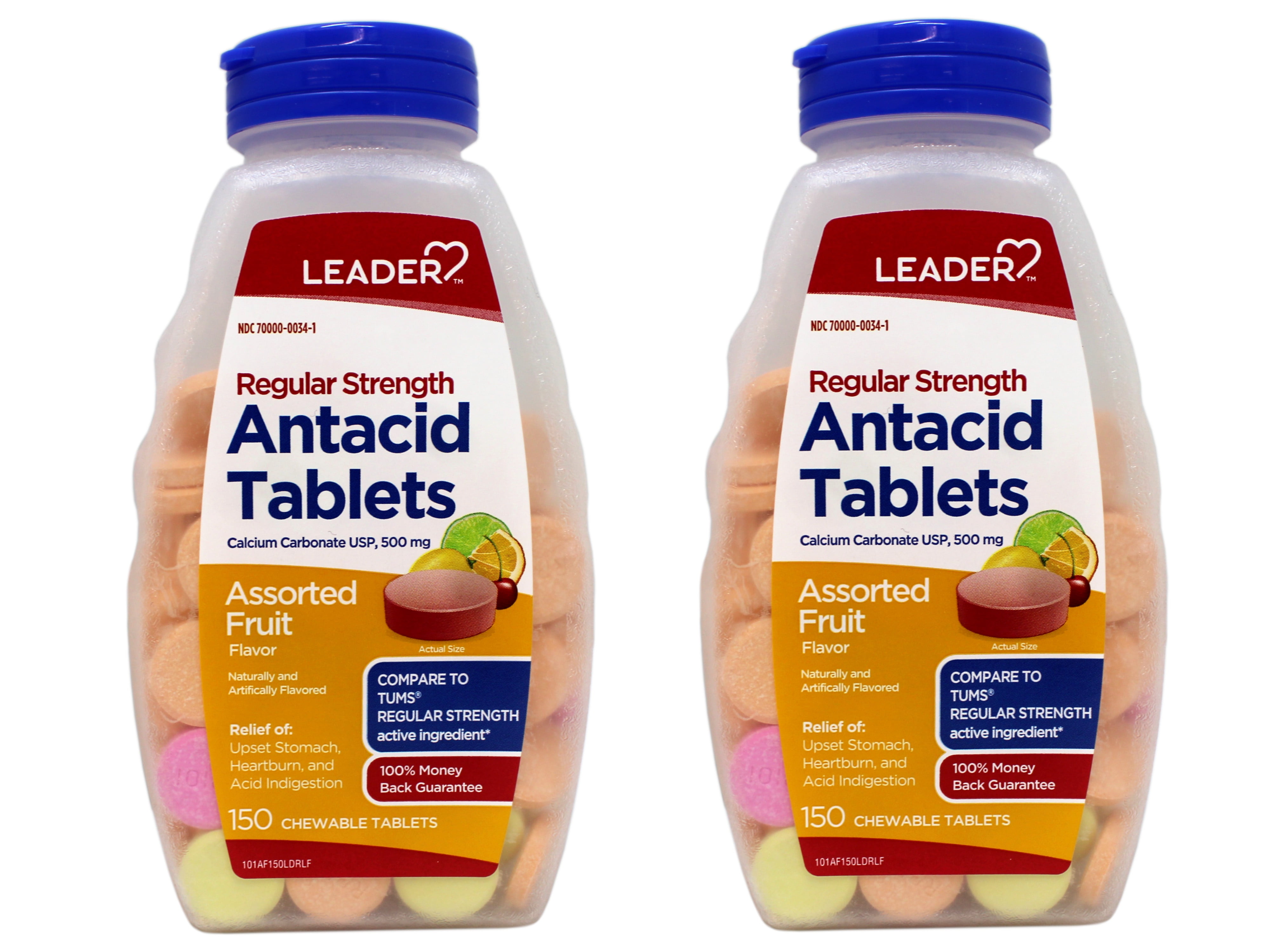 2 Pack - Leader Regular Strength Chewable Antacid Tablets for Heartburn ...
