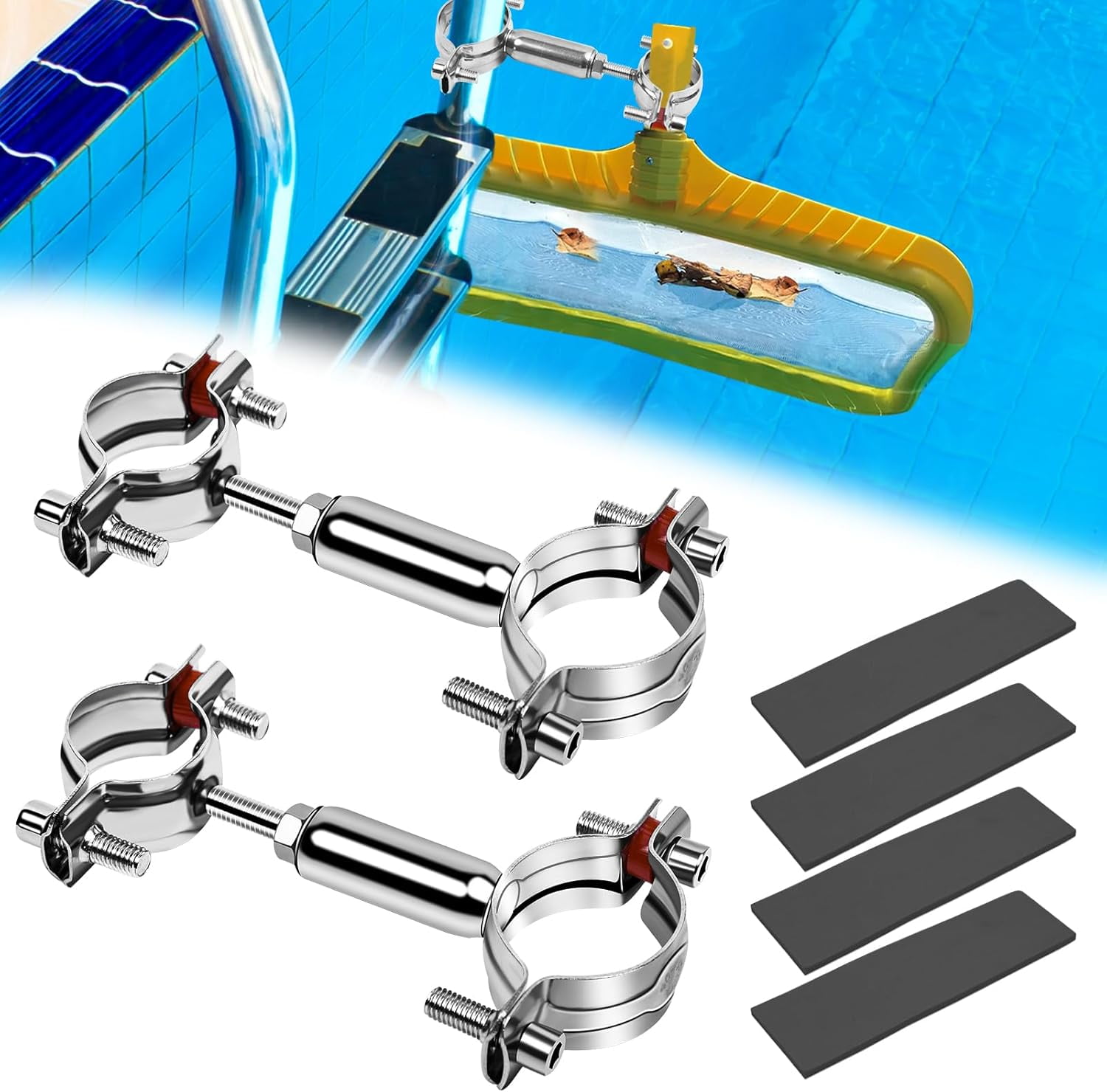2 Pack Leaf Net Skimmer Clip,304 Stainless Steel Adjustable Pool ...