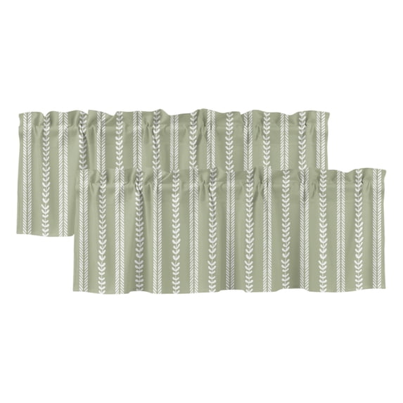 2 Pack Leaf Stripes Valance for Window Botanical Rustic Sage Green ...