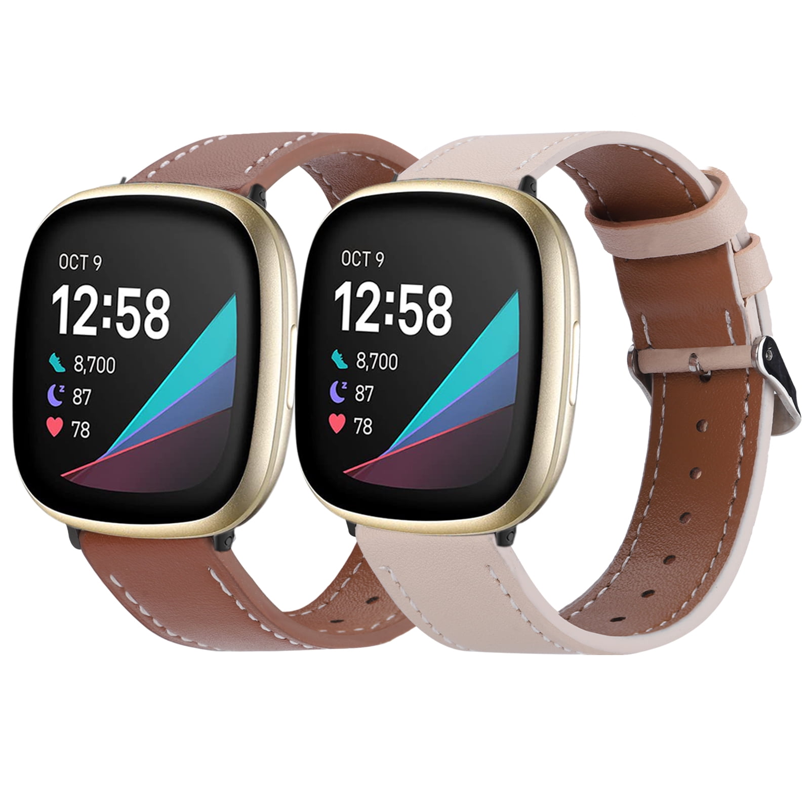 2 Pack Leather Bands Compatible with Fitbit Versa 3 Bands /Fitbit Sense ...