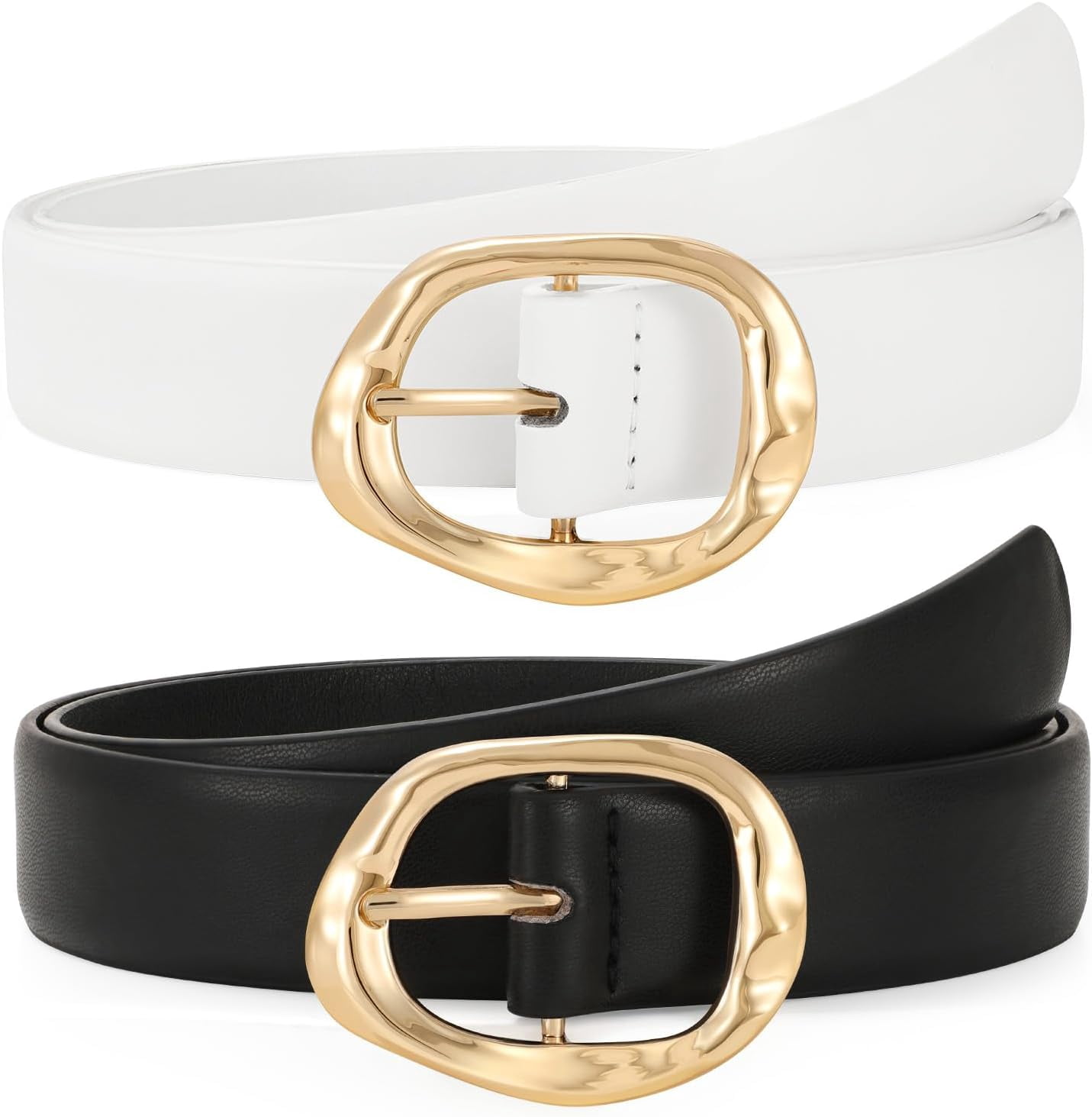 2 Pack Leather Belts for Women Fashion Waist Belt with Liquid Shapes ...