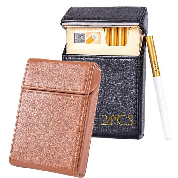 2 Pack Leather Cigarette Cases - Portable 20-Capacity Holder, Credit Card/Money Organizer with ...