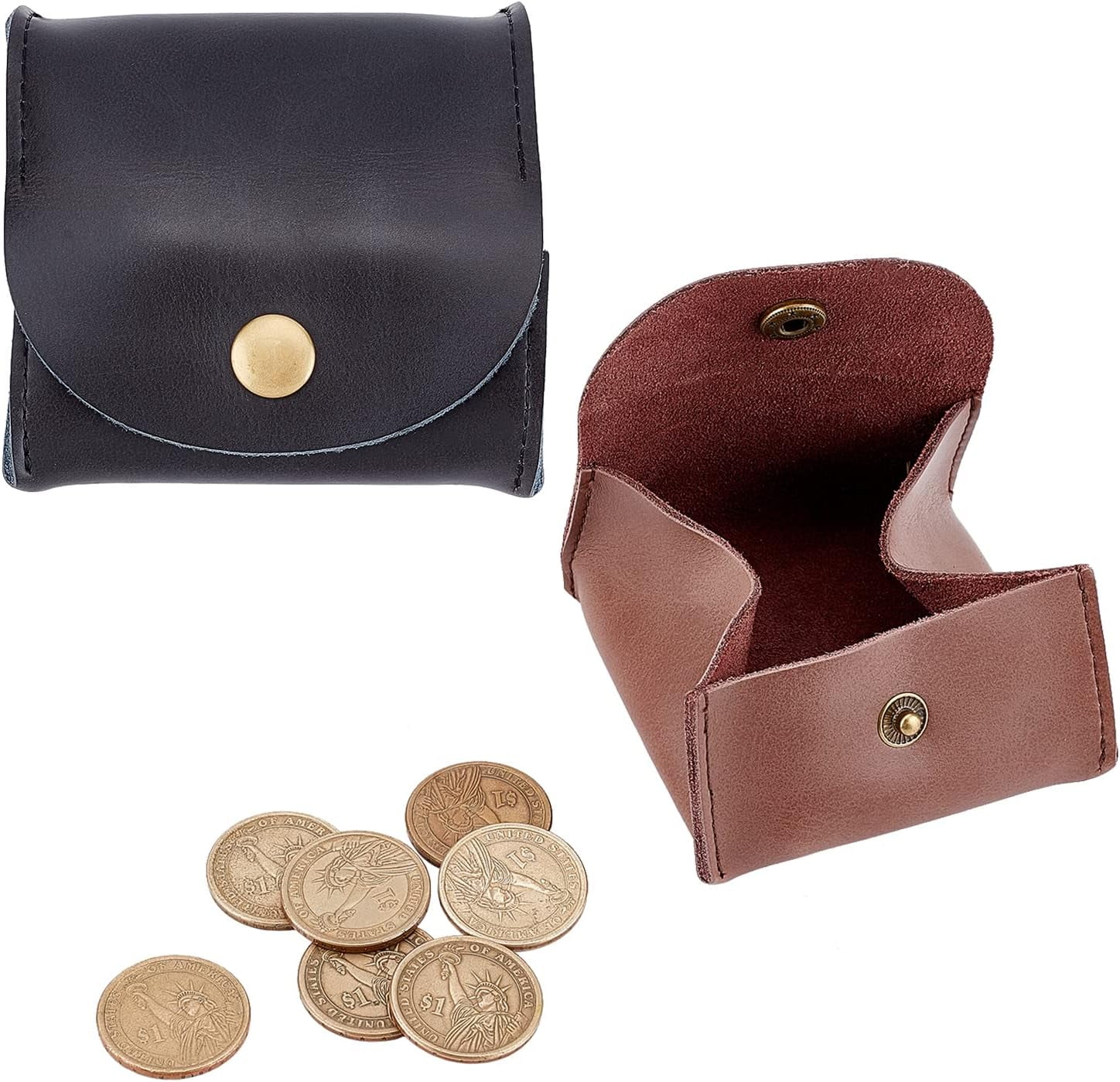 2 Pack Leather Coin Pouch Change Holder Genuine Leather Mini Moon ...