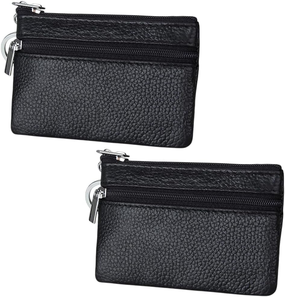 2 Pack Leather Coin Purses Change Pouch with Keychain Ring Vegan ...