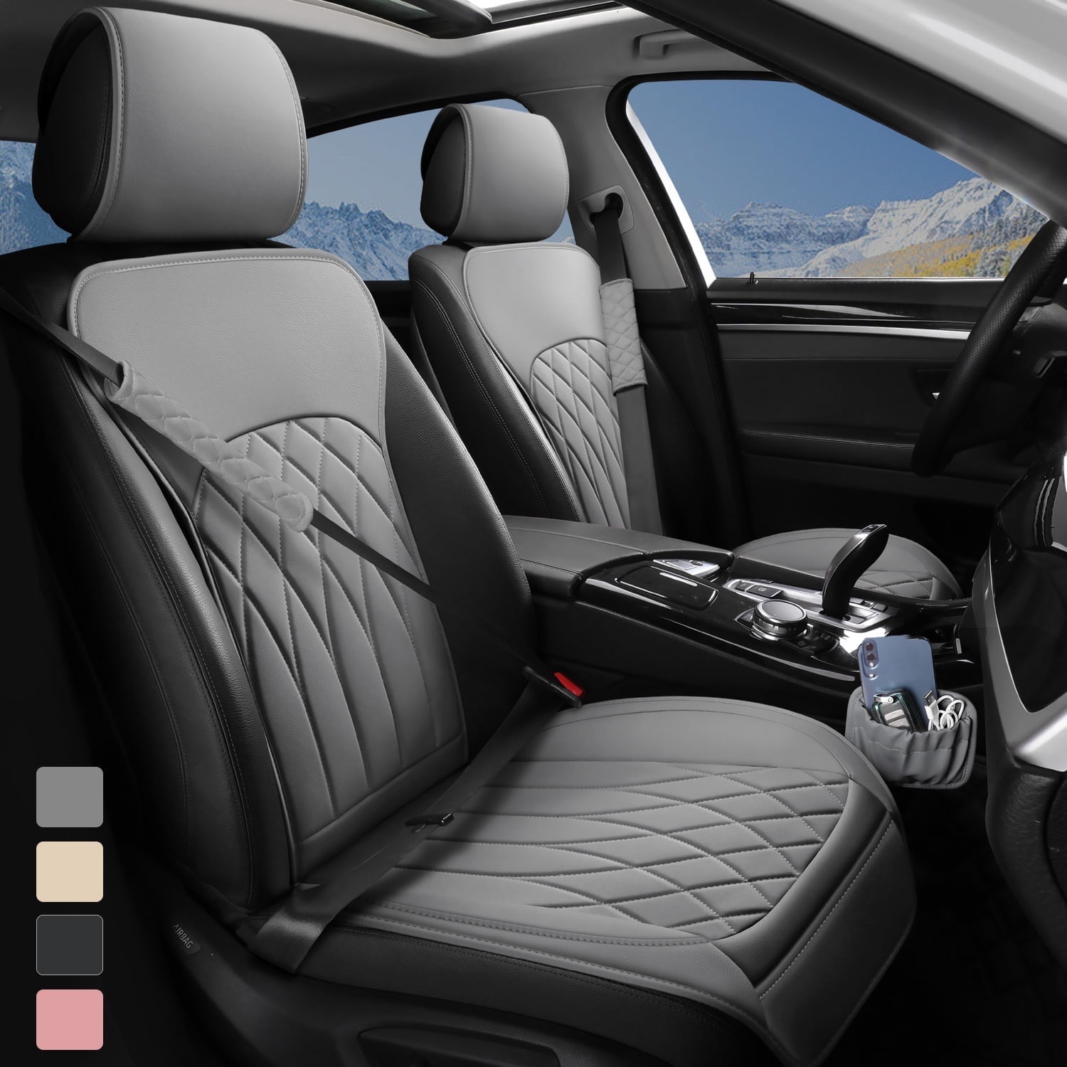 2 Pack Leather Front Car Seat Covers, Universal Sideless Car Seat ...