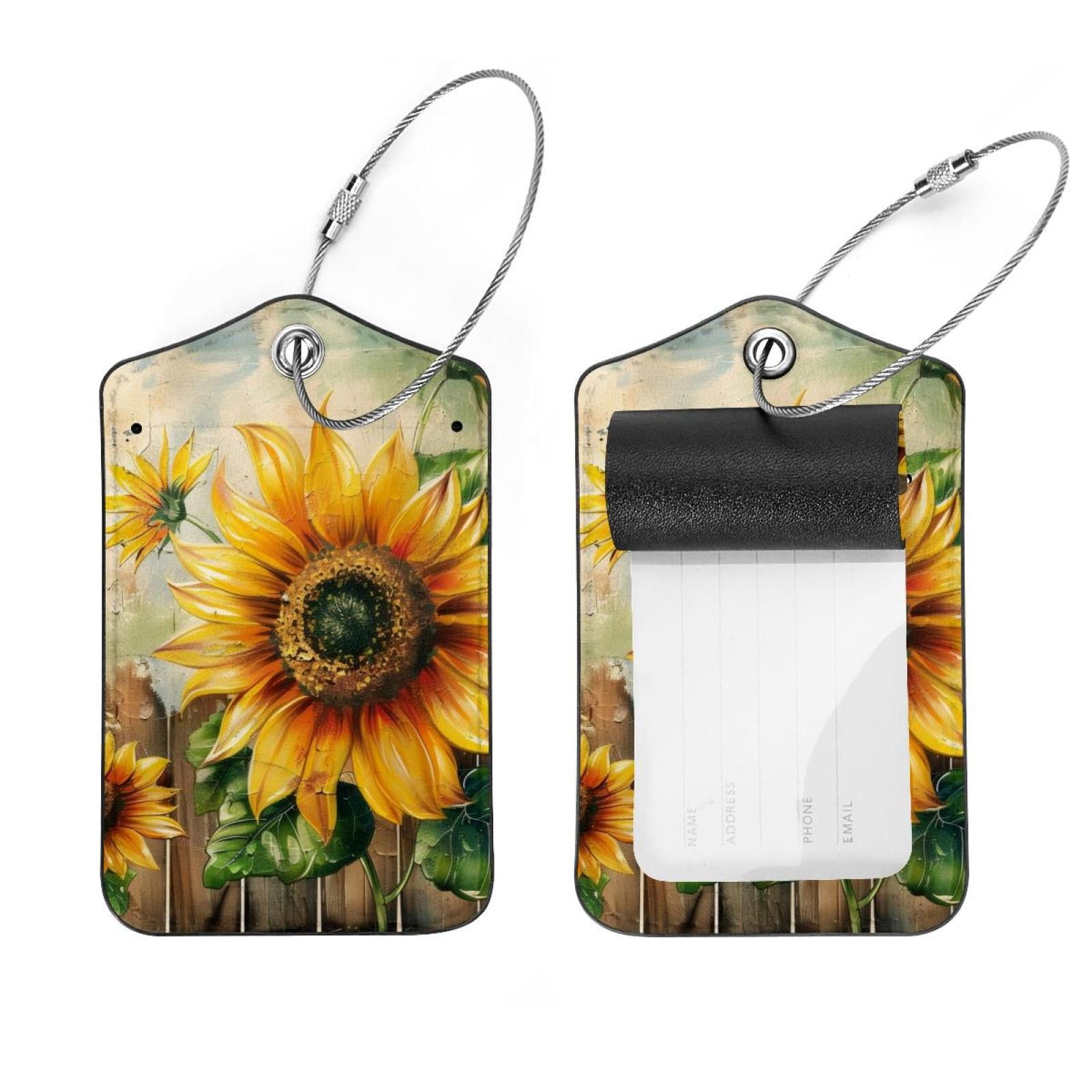 2 Pack Leather Luggage Tag with Stainless Steel Loop, Rustic Farmhouse ...