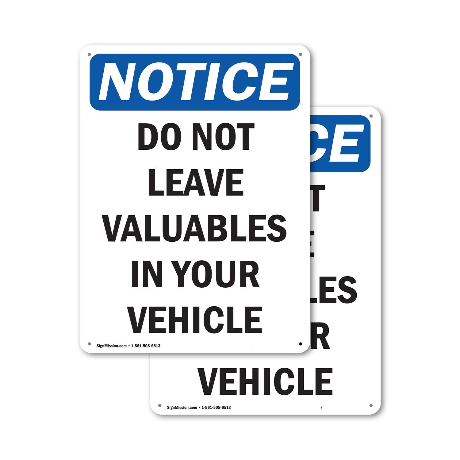 (2 Pack) Do Not Leave Valuables In Your Vehicle OSHA Notice Sign 18 ...