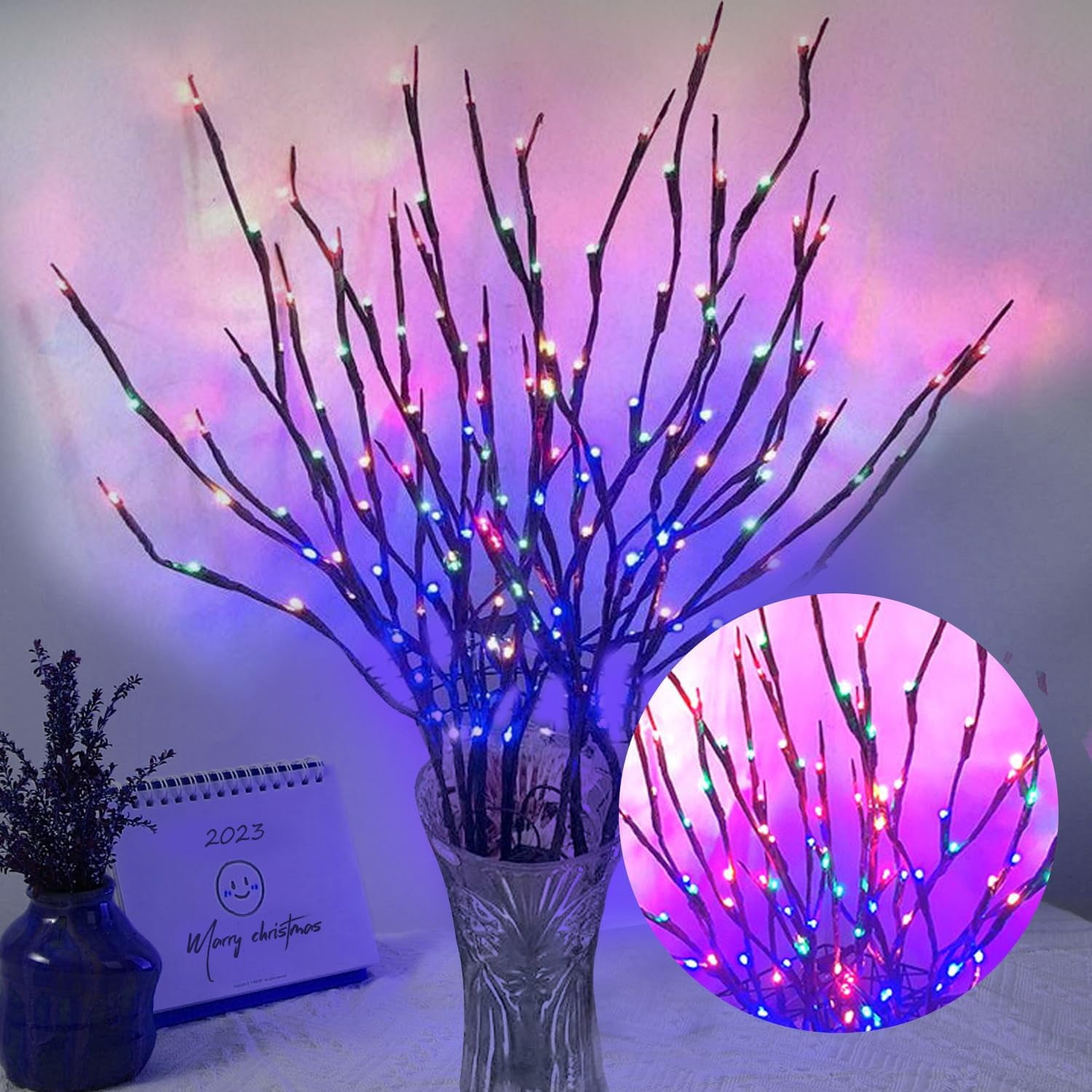 2 Pack Led Branch Light Battery Operated Lighted Branch Vase Filler Willow Tree Artificial ...