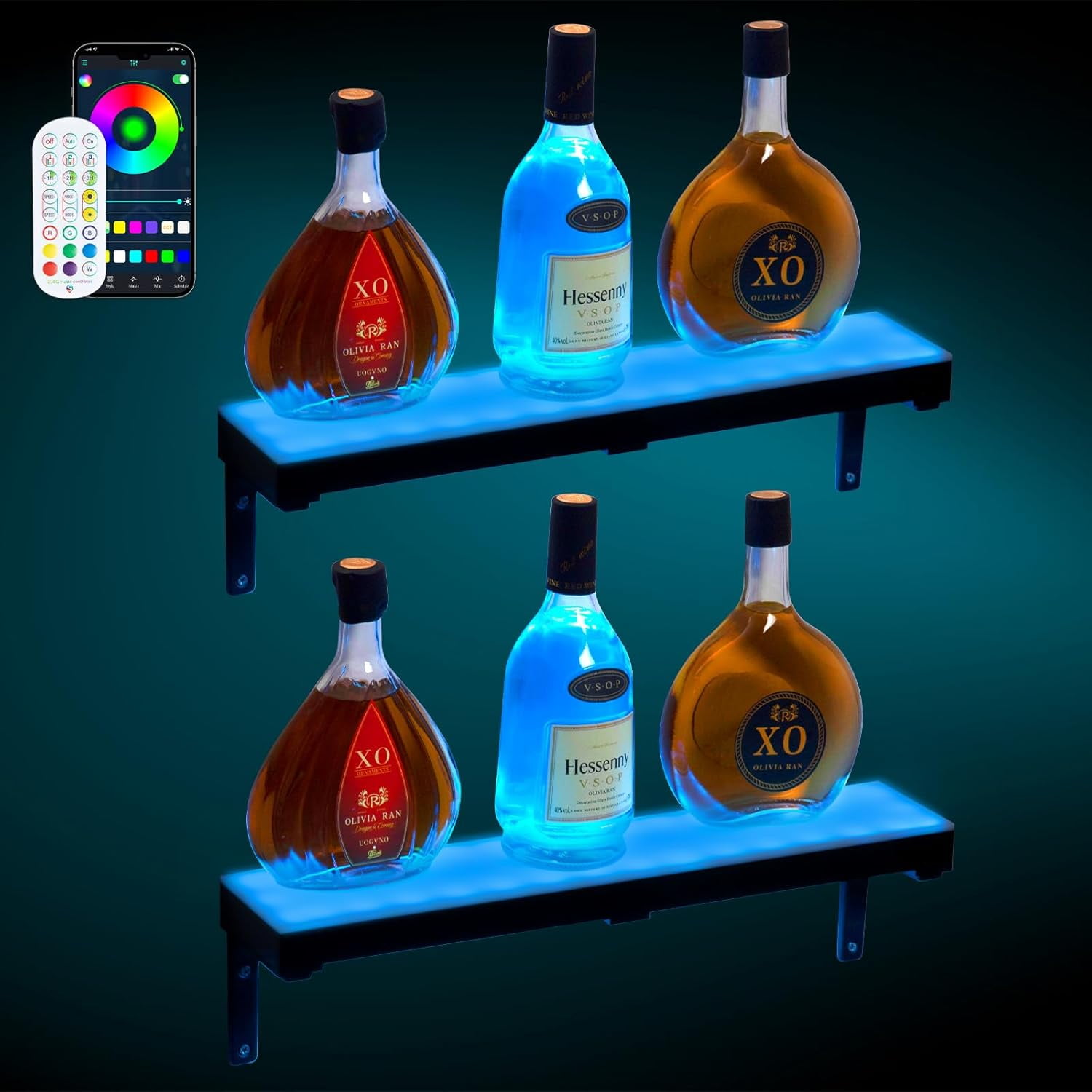 2 Pack Led Lighted Liquor Bottle Display Shelf, 24 Inch 3 Tier Wall ...