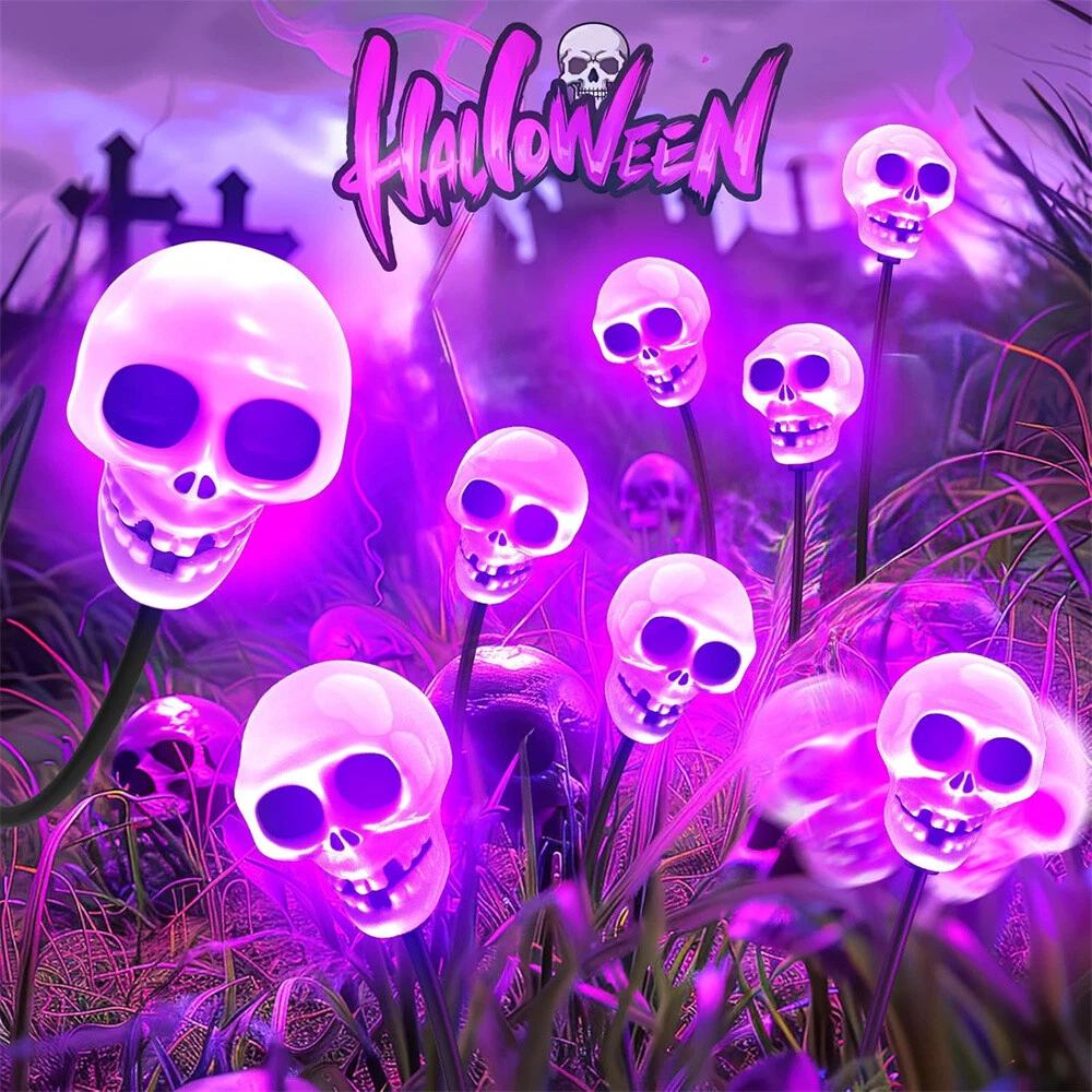 2 Pack Led Solar Skull Lights Outdoor Garden Halloween Decor Scary ...