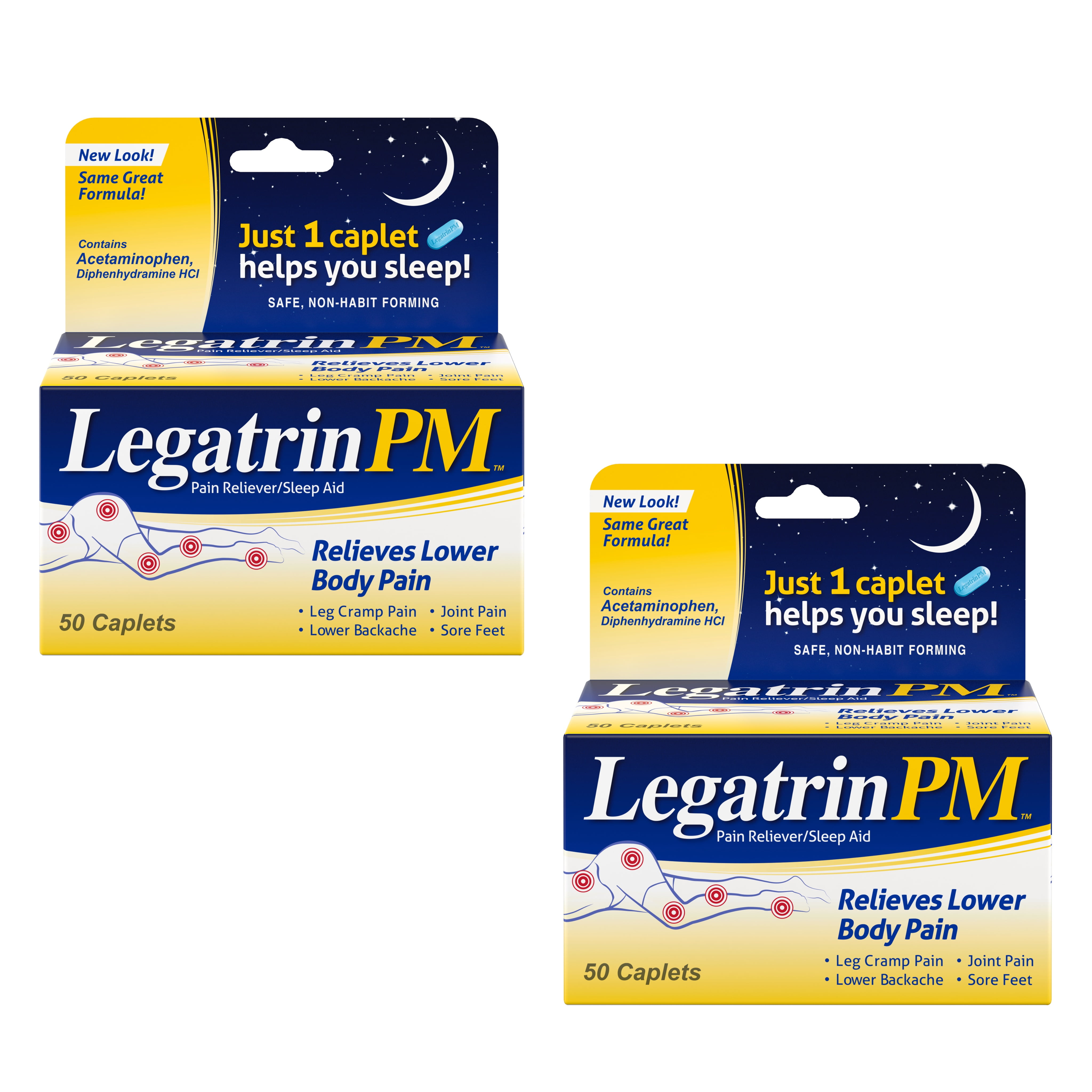 2 Pack Legatrin PM Caplets Advanced Formula Pain Reliever with Sleep ...