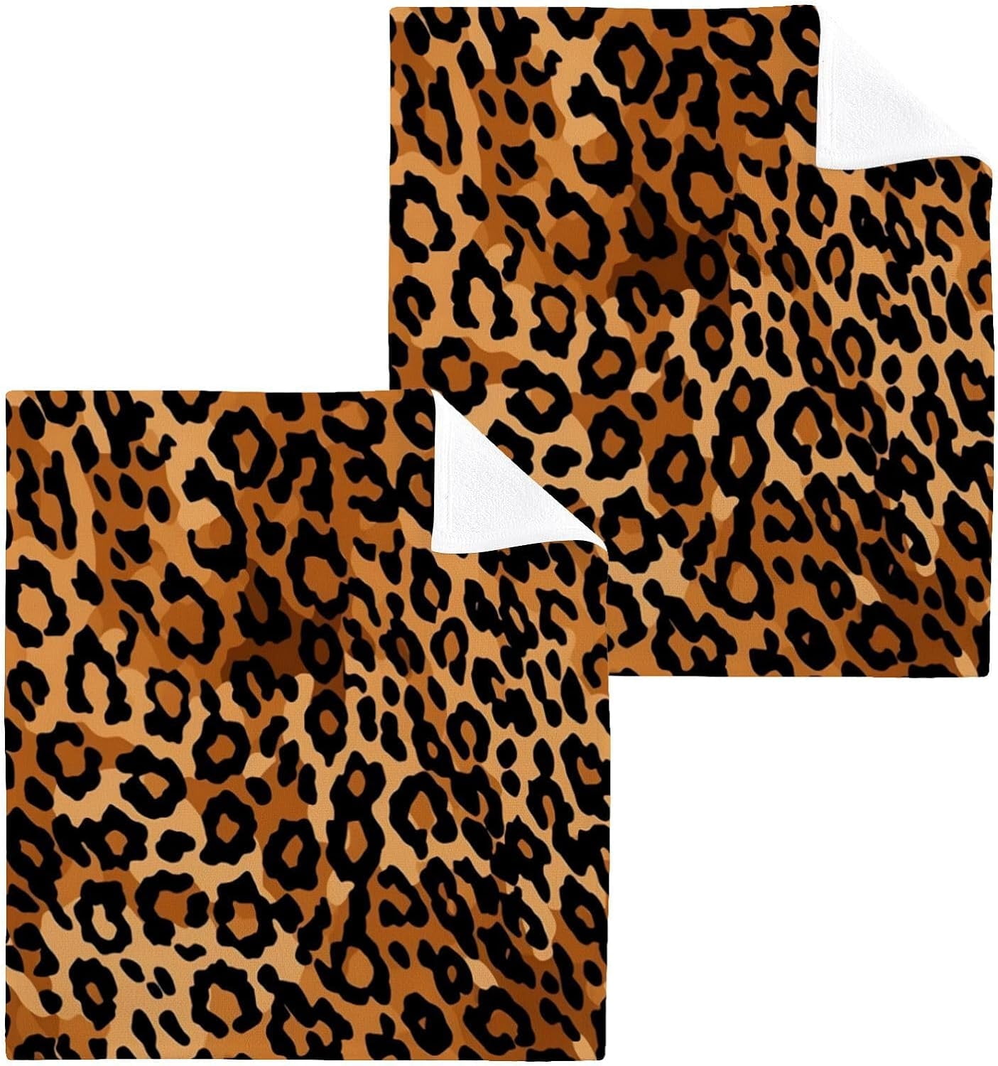 2 Pack Leopard Print Pure Cotton Washcloths 12 x 12 Inch Reusable ...