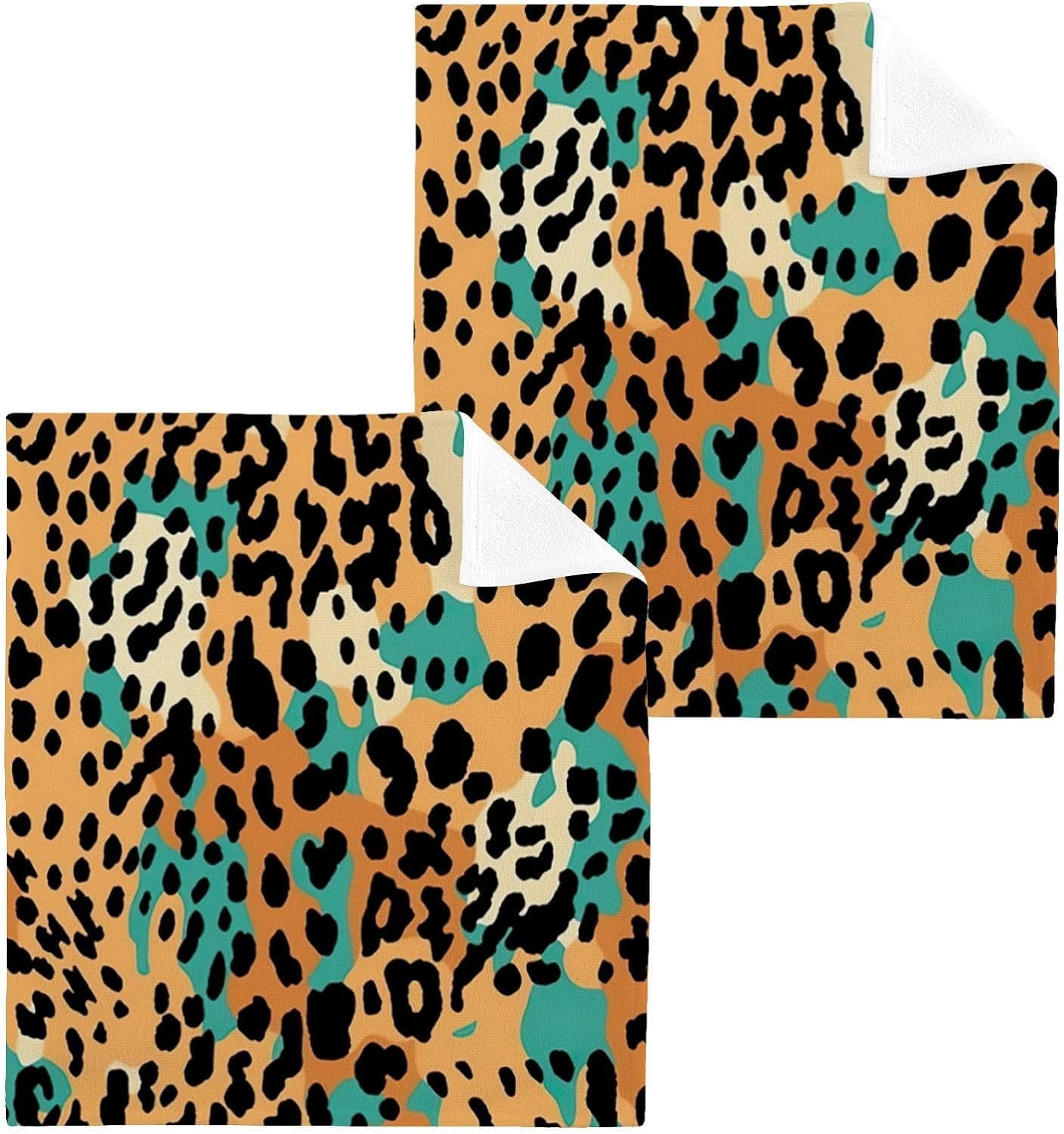 2 Pack Leopard Print Pure Cotton Washcloths 12 x 12 Inch Reusable ...