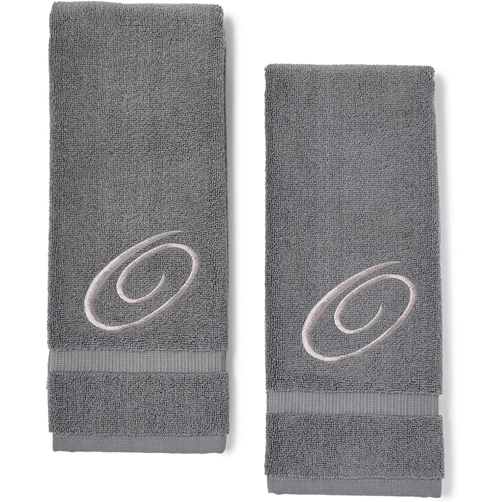 2 Pack Letter O Monogrammed Hand Towels, Gray Cotton Hand Towels with ...