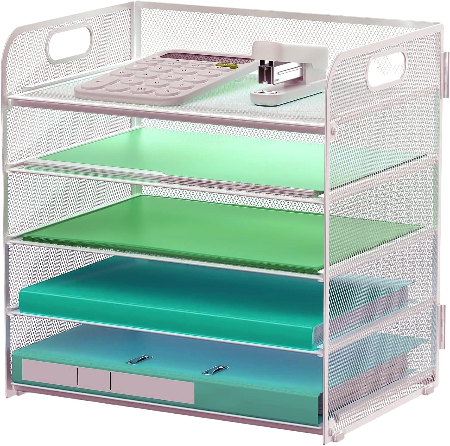 2 Pack Letter Tray 5-Tier Desk Organizer File Paper Holder with Handle ...