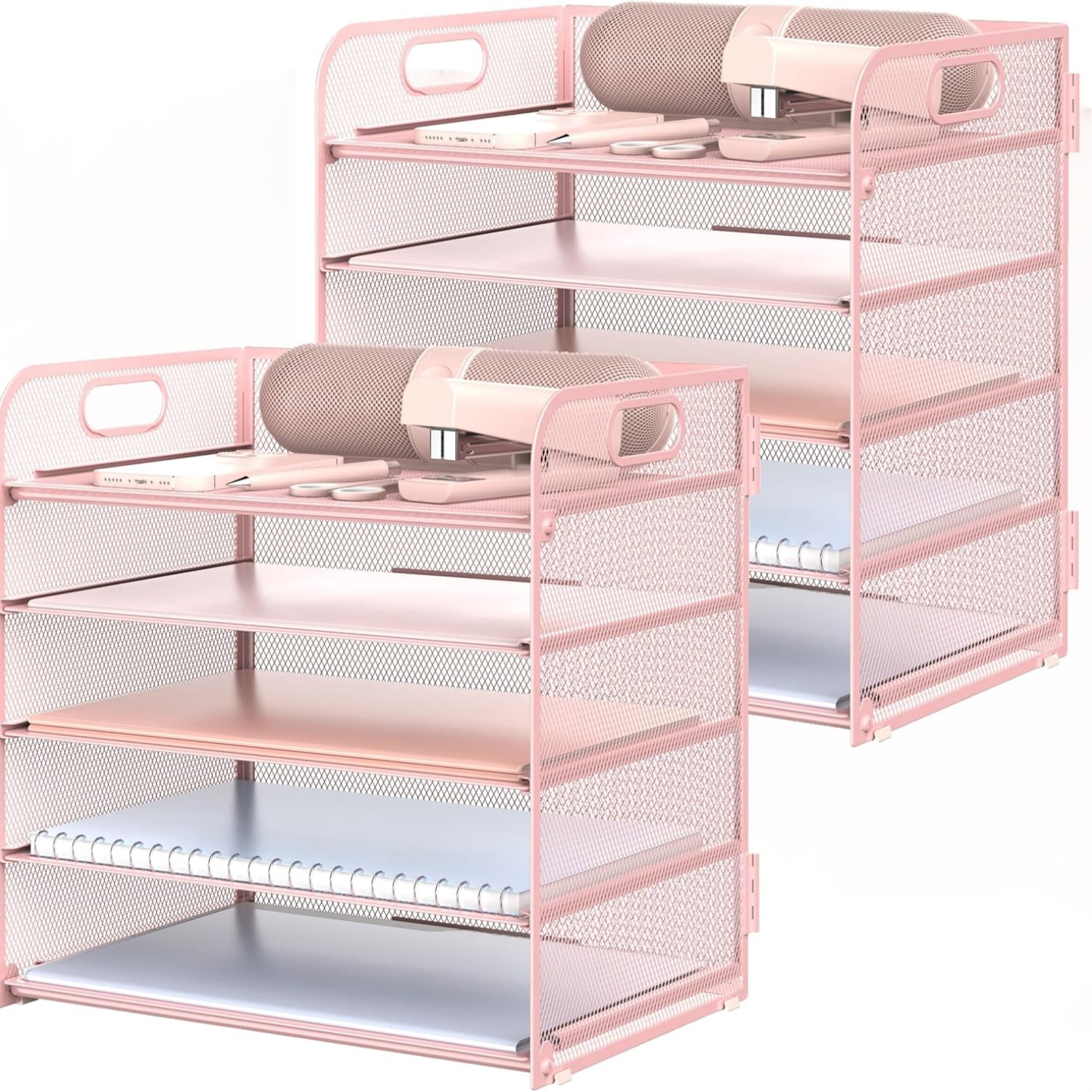 2 Pack Letter Tray 5-Tier Desk Organizer File Paper Holder with Handle ...