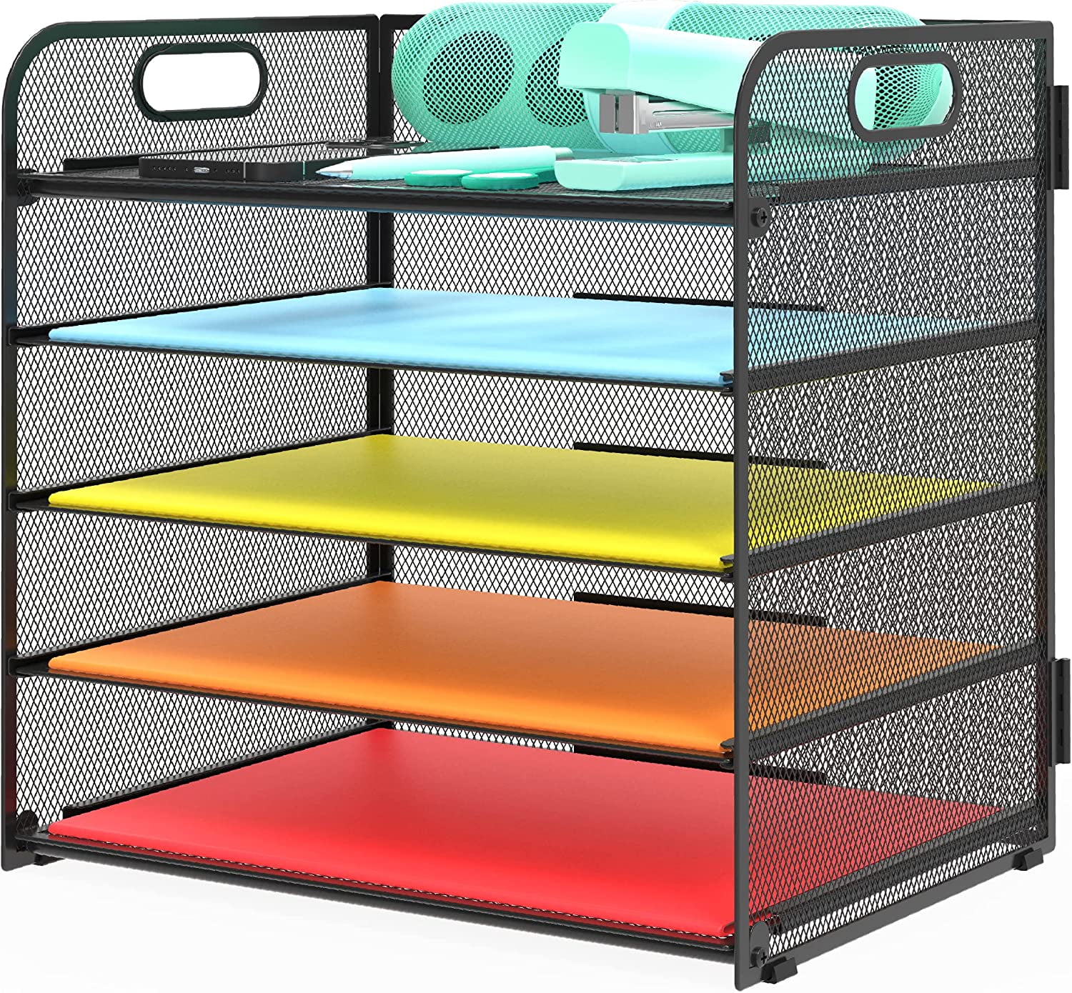 2 Pack Letter Tray 5-Tier Desk Organizer File Paper Holder with Handle ...