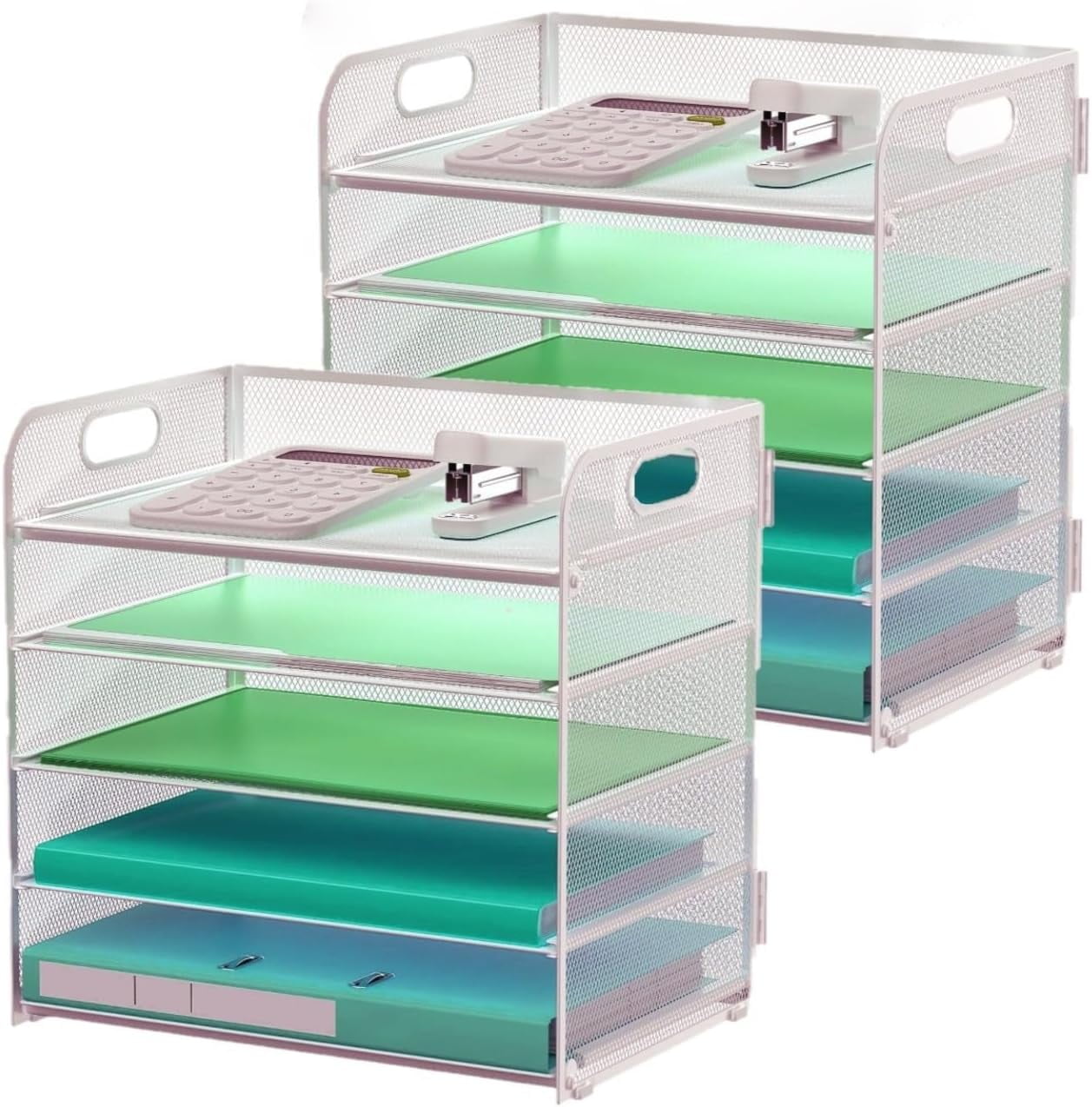2 Pack Letter Tray 5-Tier Desk Organizer File Paper Holder with Handle ...