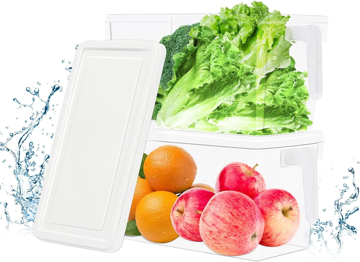 2 Pack Lettuce Keeper for Refrigerator, Stackable Fruit Storage ...