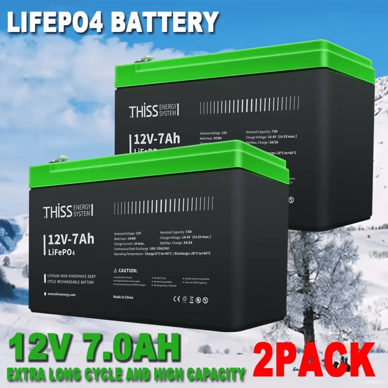 2 Pack LiFePO4 Deep Cycle Battery 12V 7Ah, Built-in BMS, Ideal for ...