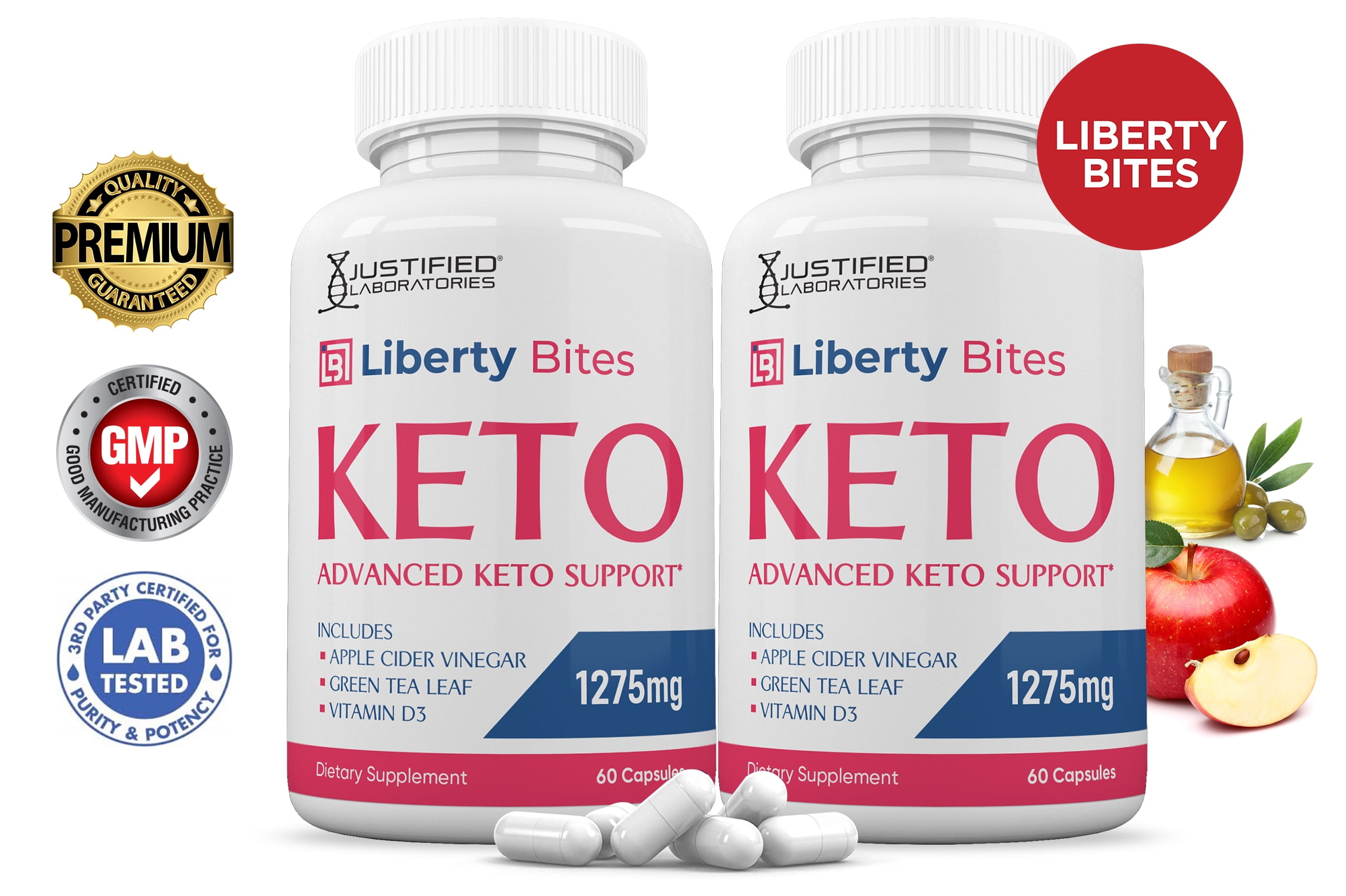 (2 Pack) Liberty Bites Keto ACV Pills 1275mg Alternative to Gummies ...
