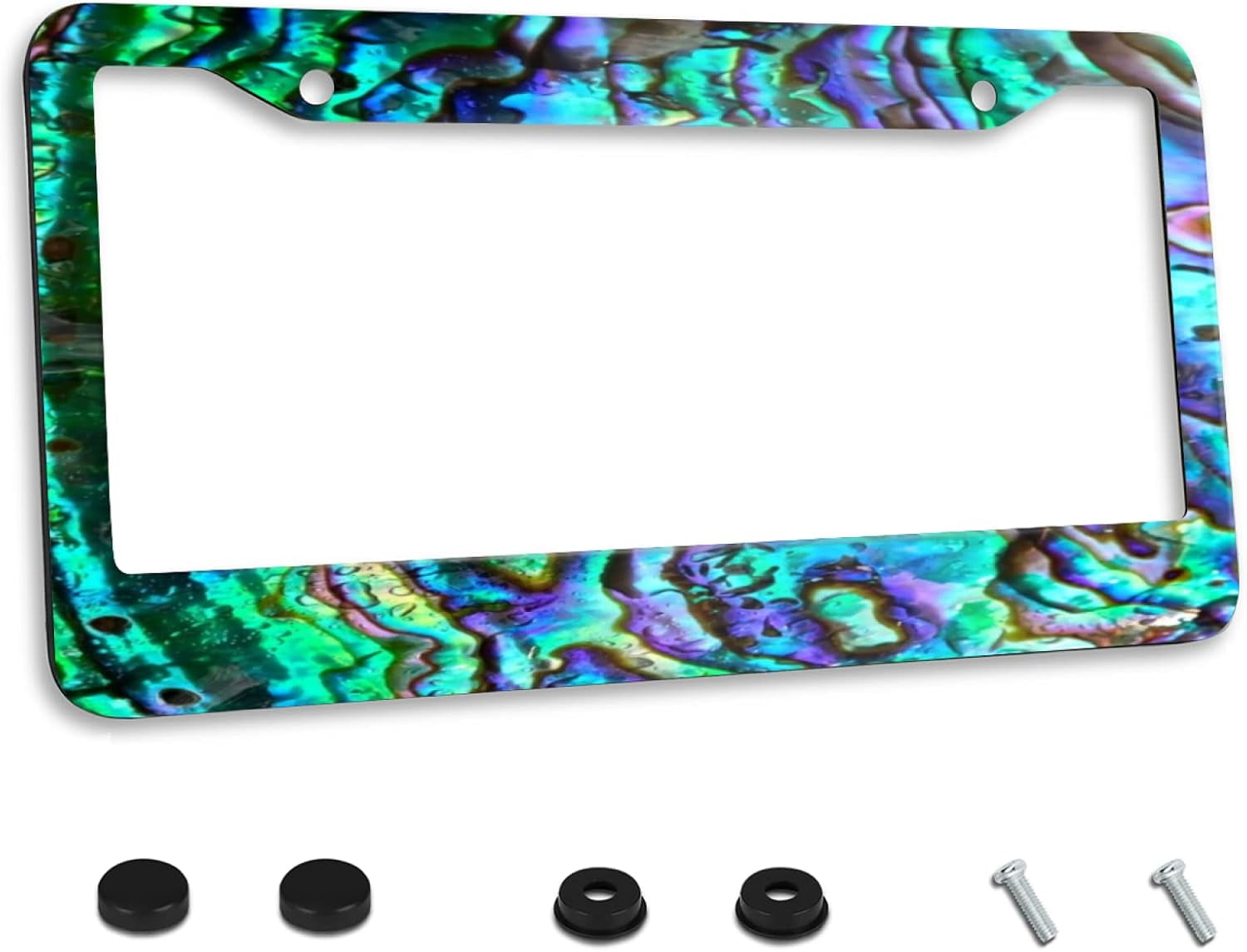2 Pack License Plate Frame Stainless Steel Faux Abalone License Plate ...