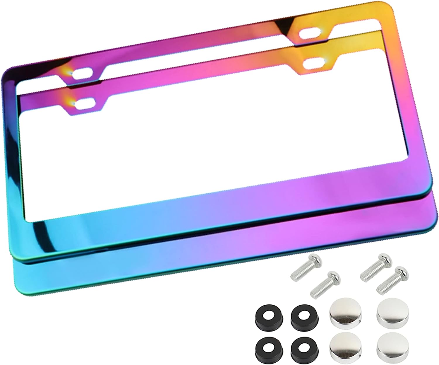 2 Pack License Plate Frames,Colorful Stainless Steel Mirror Polish ...