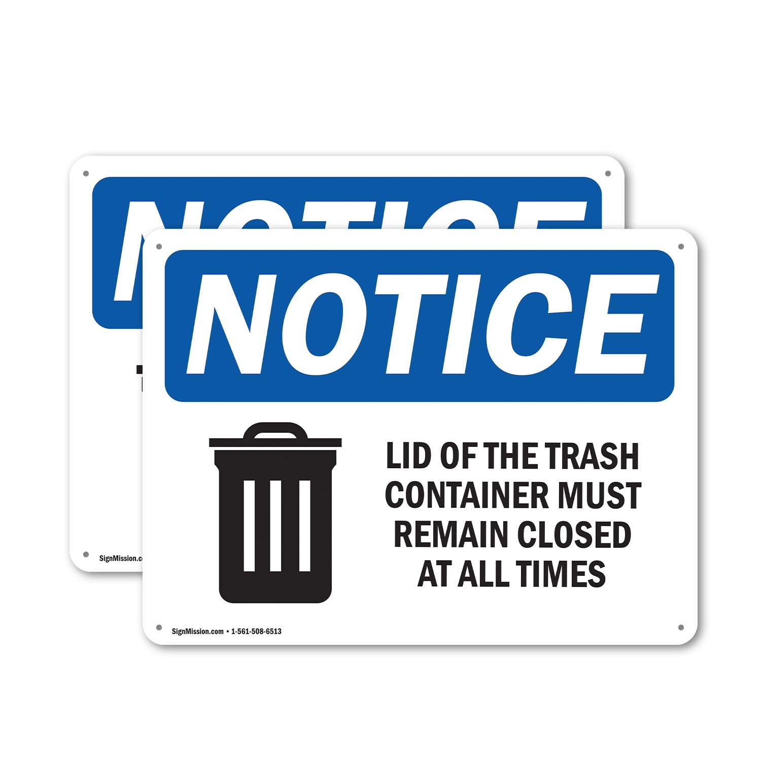 (2 Pack) Lid Trash Container Remain Closed All Times OSHA Notice Sign ...
