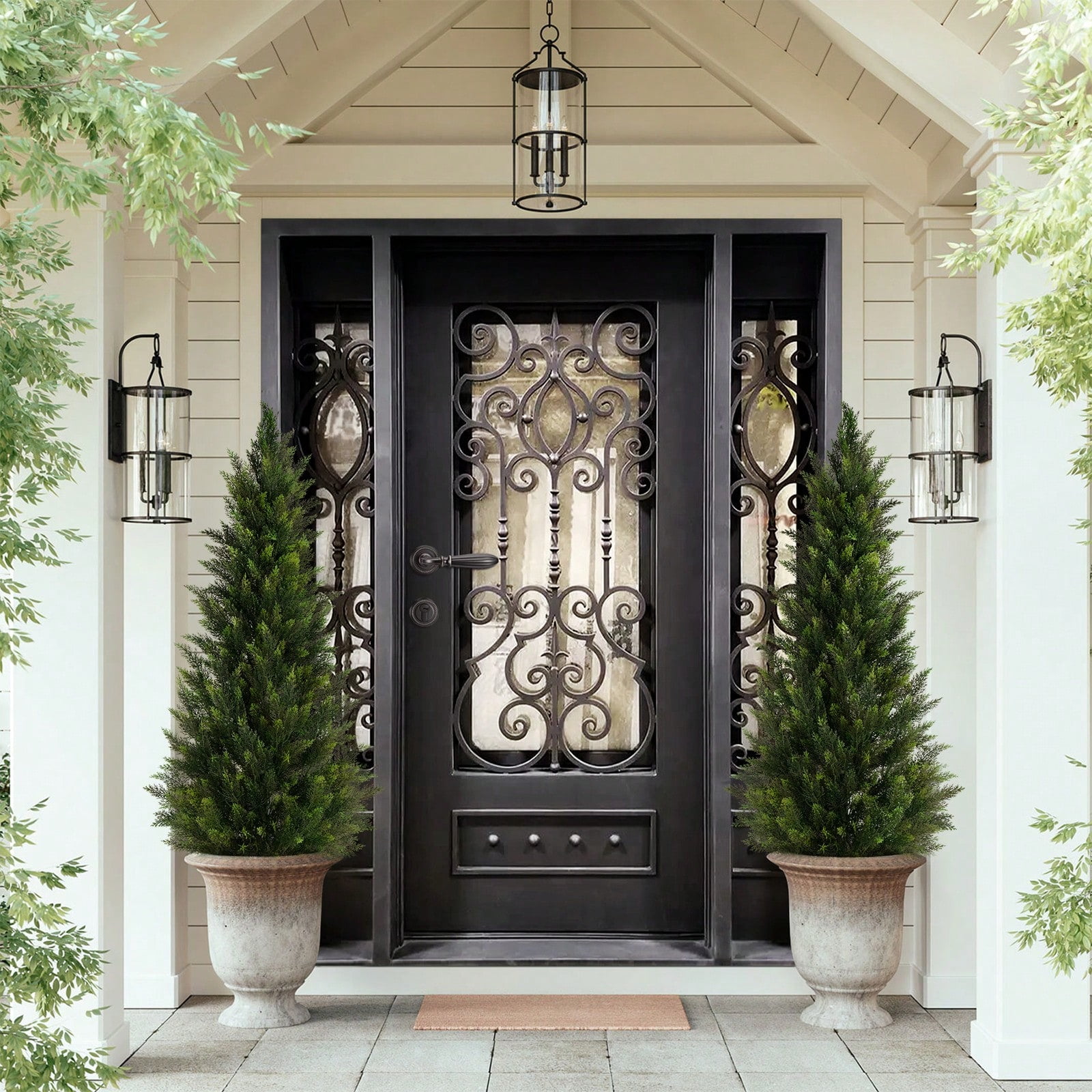 2-Pack Lifelike Cedar Topiary Trees (3/4/5 Ft) With Black Pot UV & Fade Protected Faux Evergreen ...