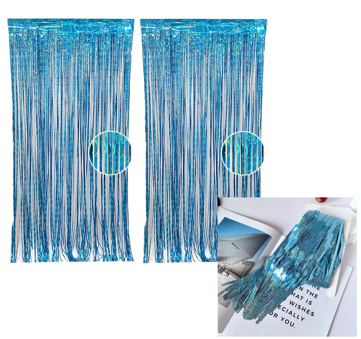 2 Pack Light Blue Color Tinsel Backdrop 39in x 79in , Metallic Foil ...