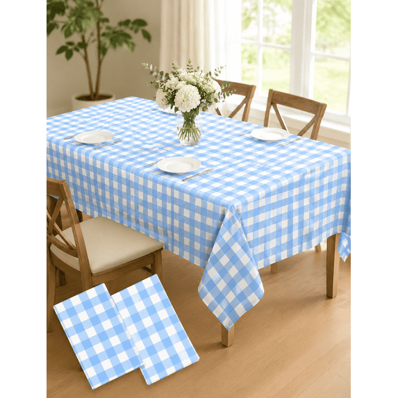 2 Pack Light Blue Gingham Tablecloth, Rectangular Pale Blue White ...