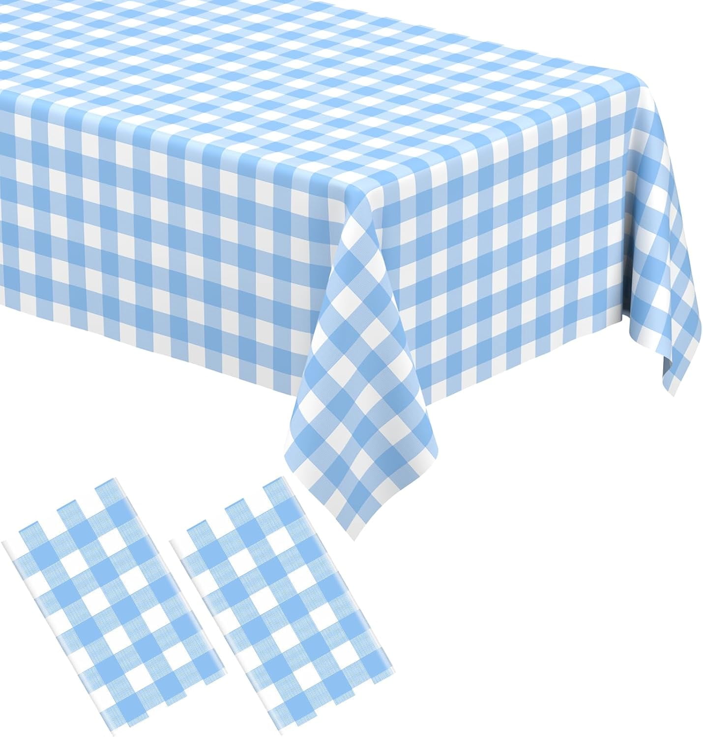 2 Pack Light Blue Gingham Tablecloth Rectangular Pale and White ...