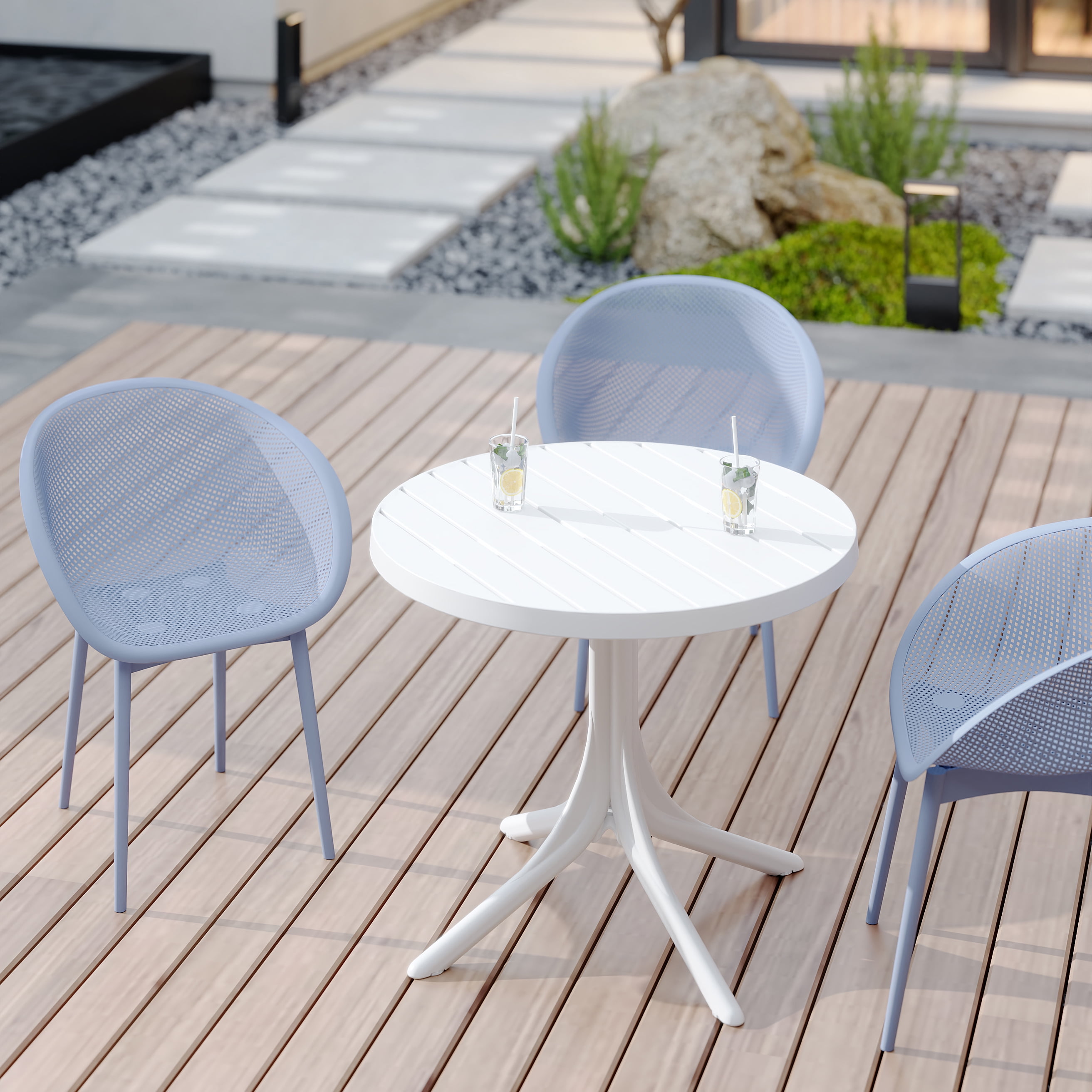 2-Pack Light Blue Modern Lounge Chairs – Indoor/Outdoor All-Weather PP ...