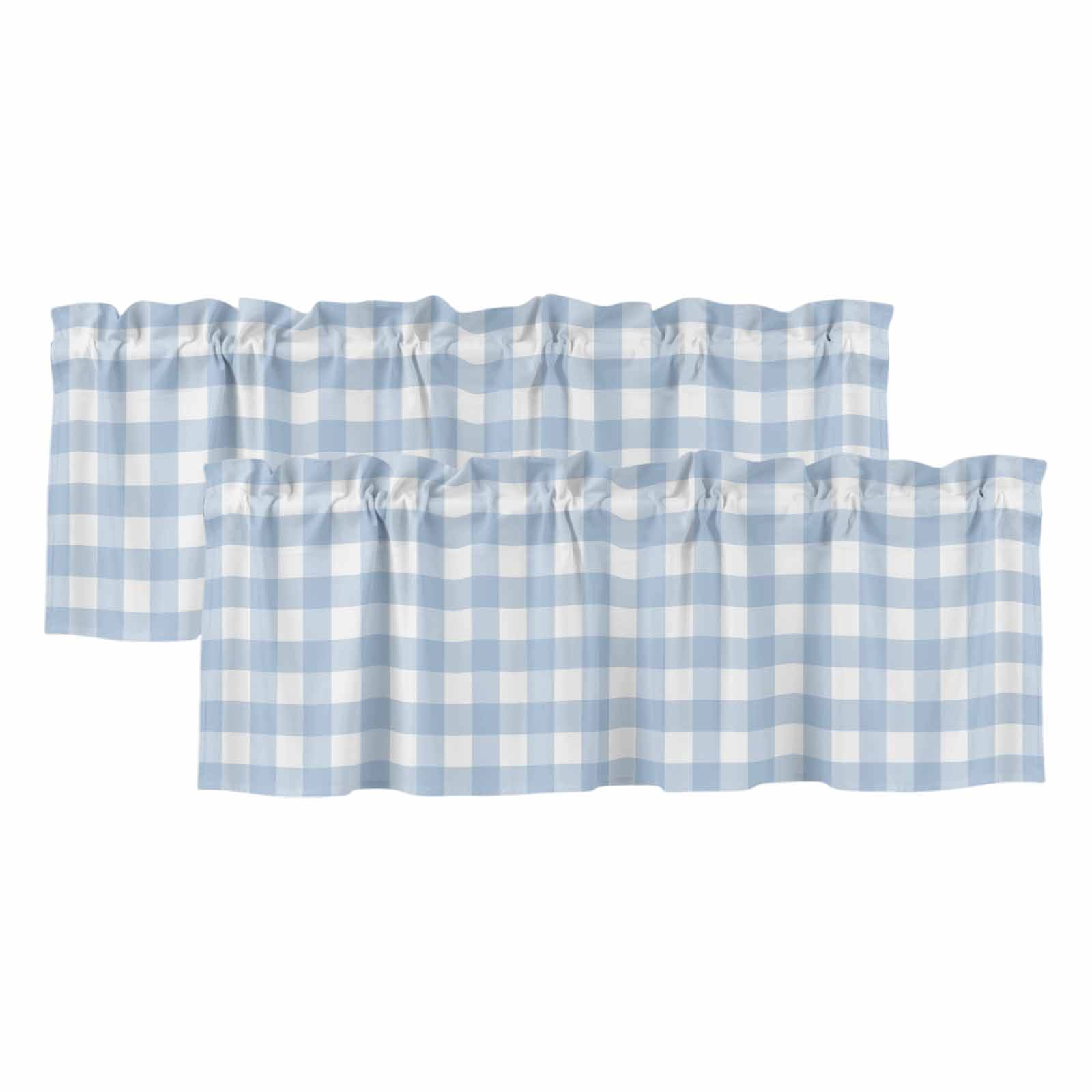 2 Pack Light Blue Plaid Valances for Windows Bedroom Living Room Window ...