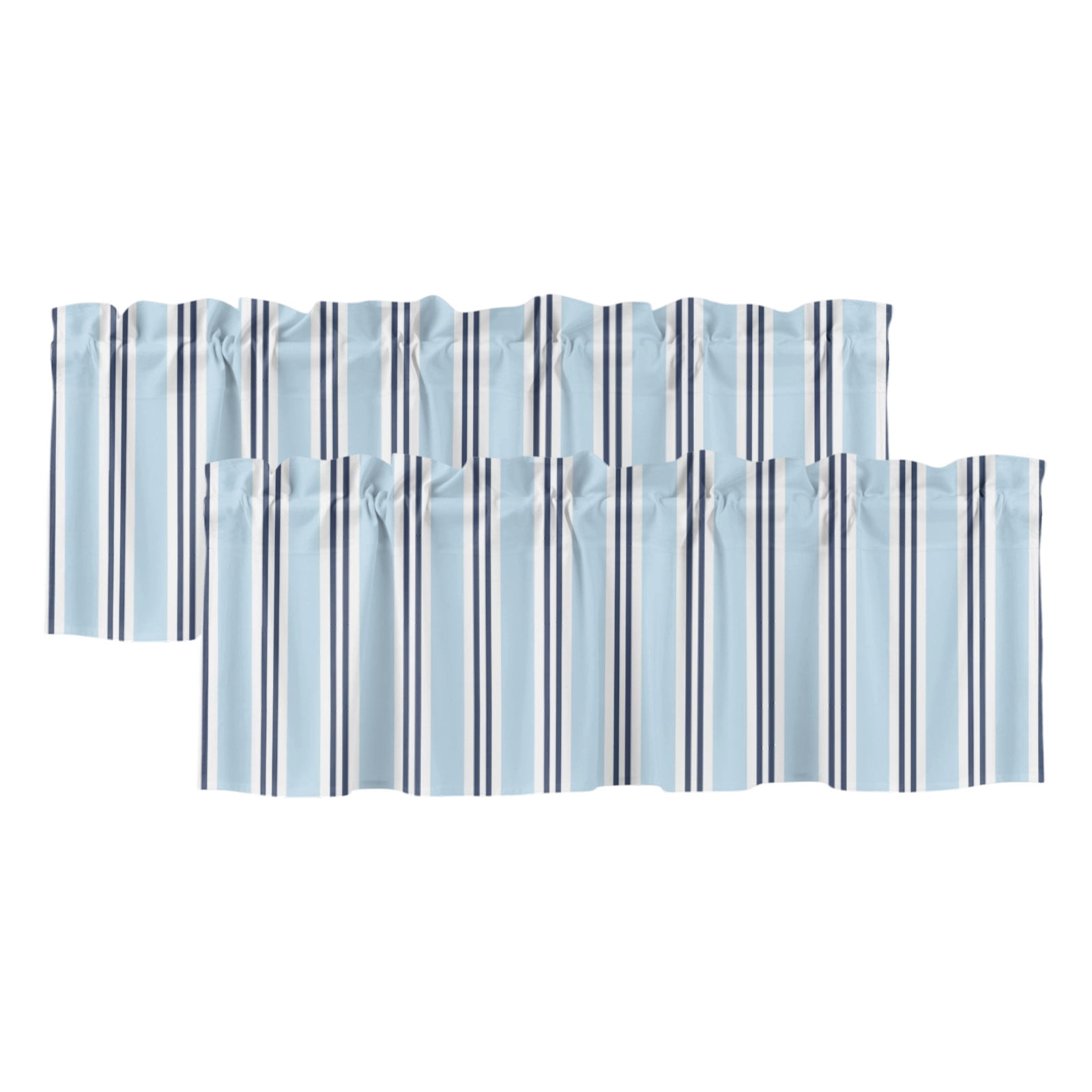 2 Pack Light Blue Stripes Valance for Window Coastal Navy Blue Lines ...