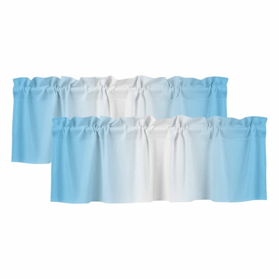 2 Pack Light Blue Valance for Window and White Gradient Kitchen Valance ...